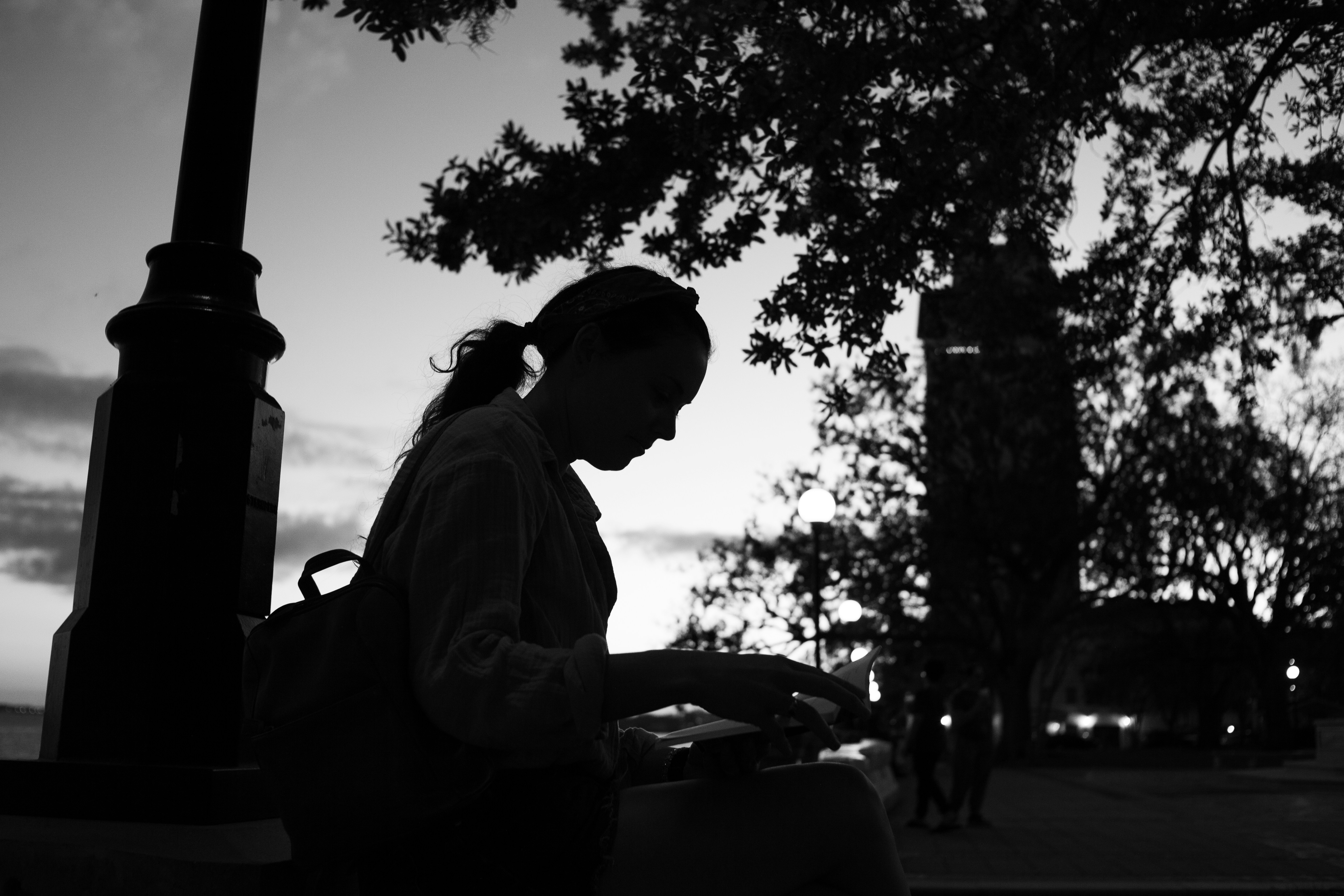 Silhouette at Dusk: A Quiet Moment with a Pessoa in the Park