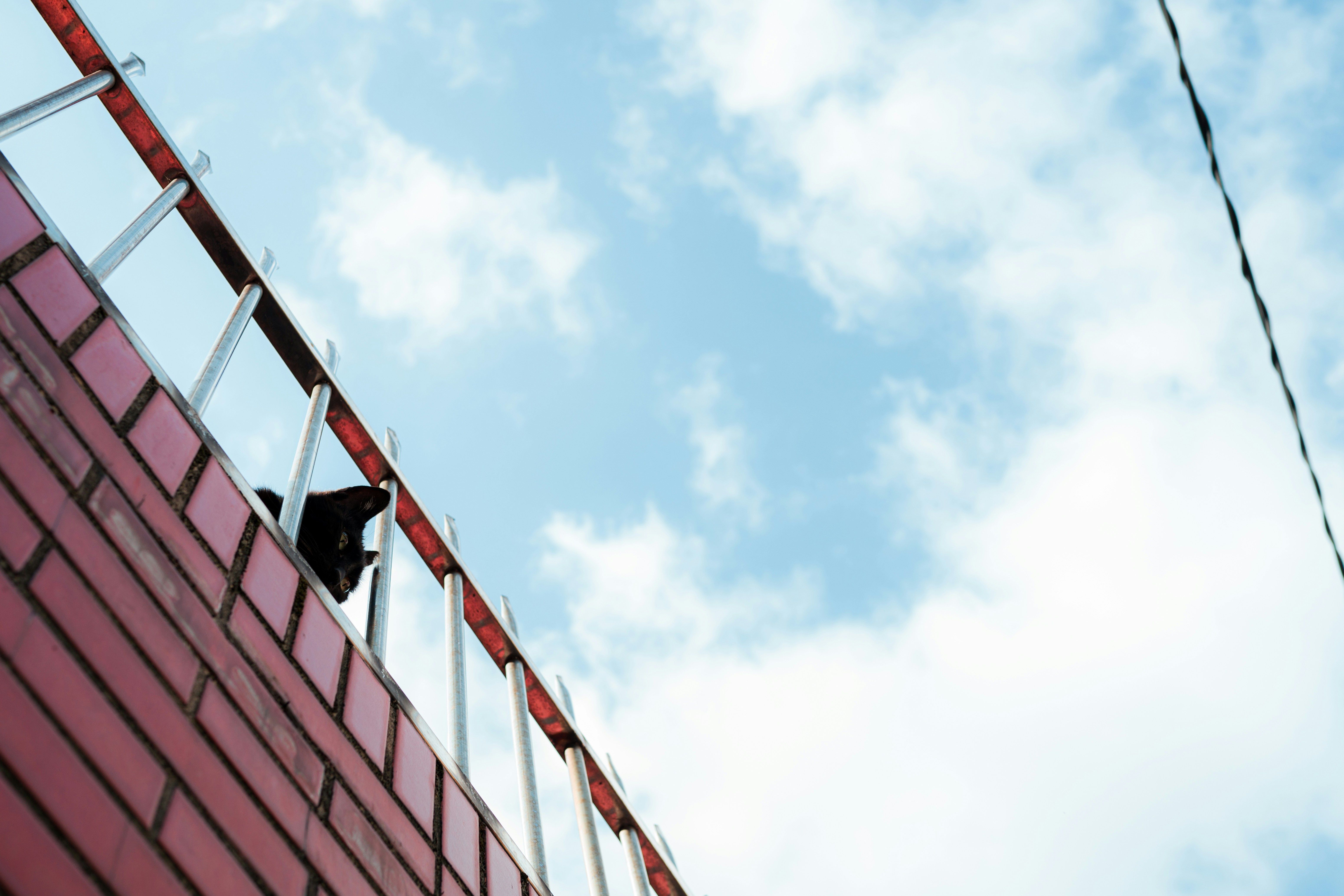 Ridge of Red Planks Against a Sky Corridor