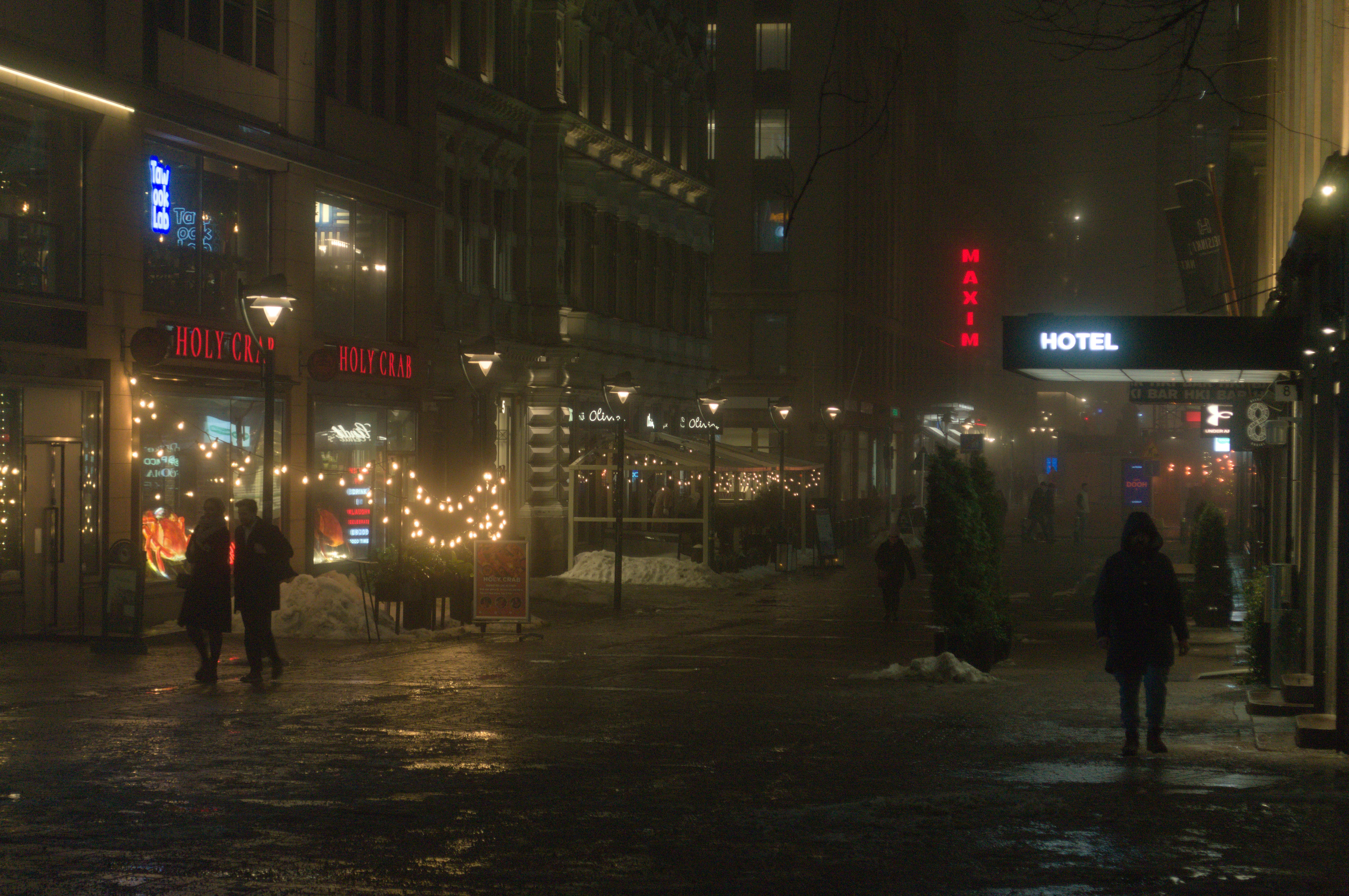 Neon Winter Lane: A Quiet Night at the Snow-Dusted City