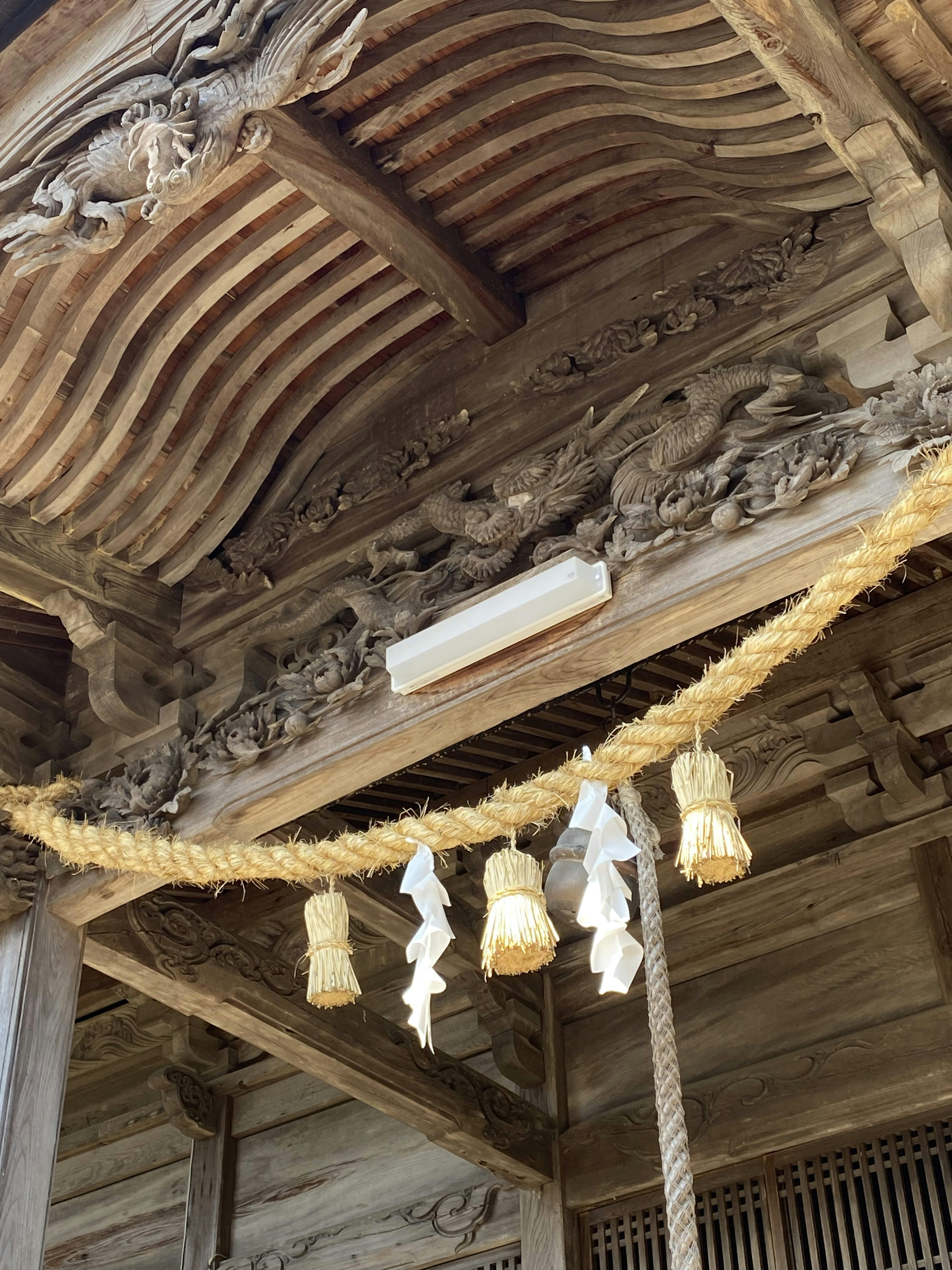 Carved Temple Timberwork and Shimenawa