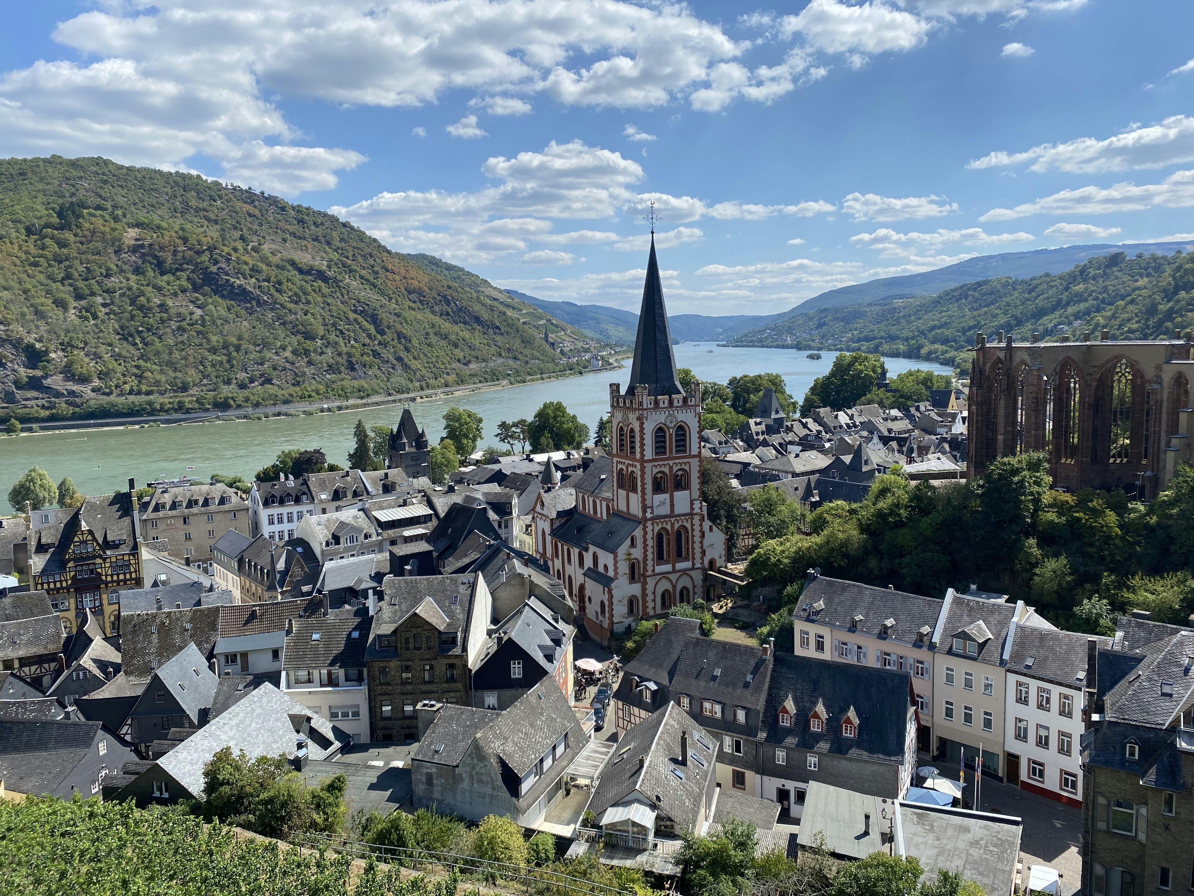 Riverside Village Crowned by a Spire