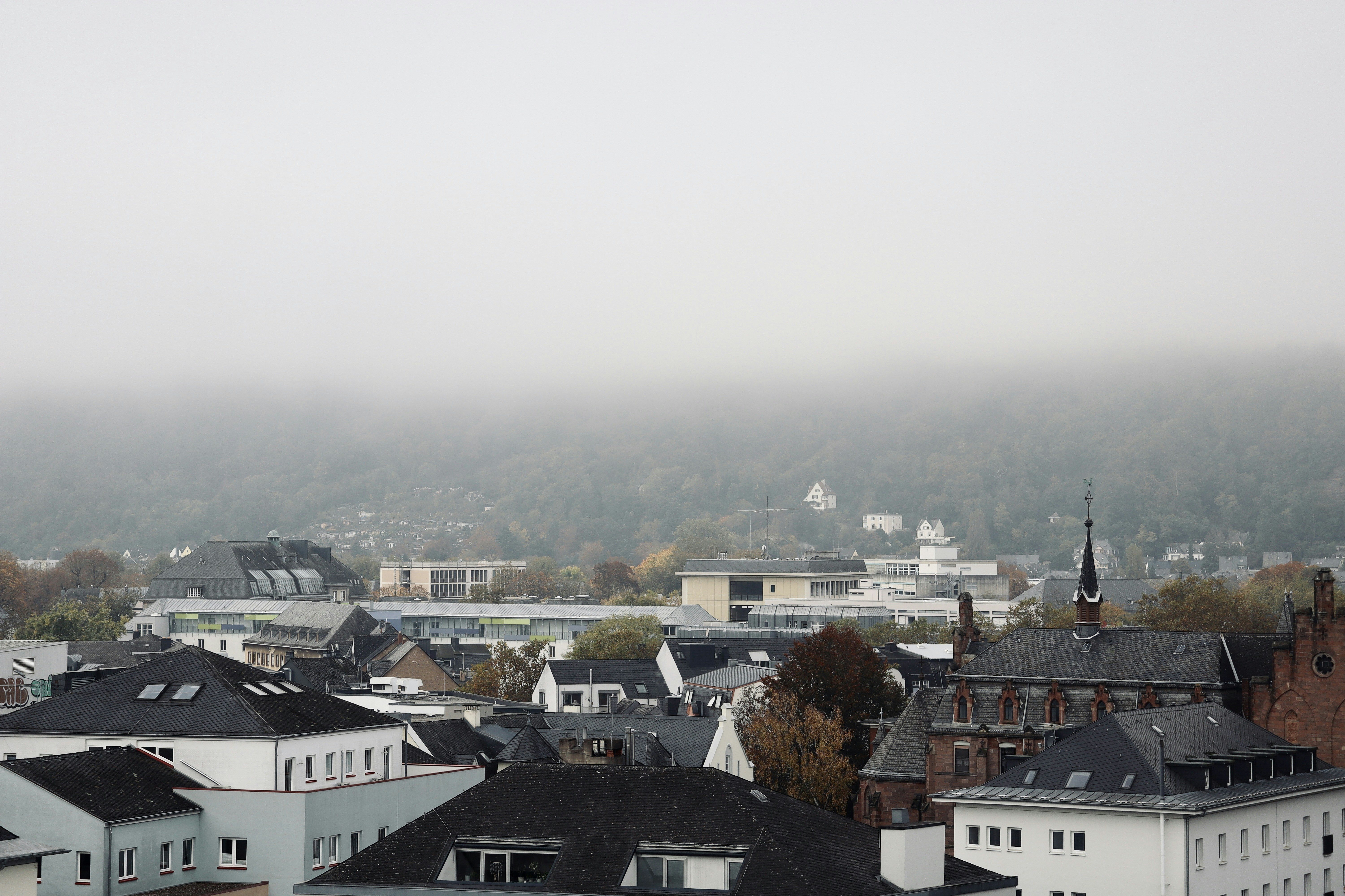 Hazy Horizon Over a Quiet European Rooftopscape