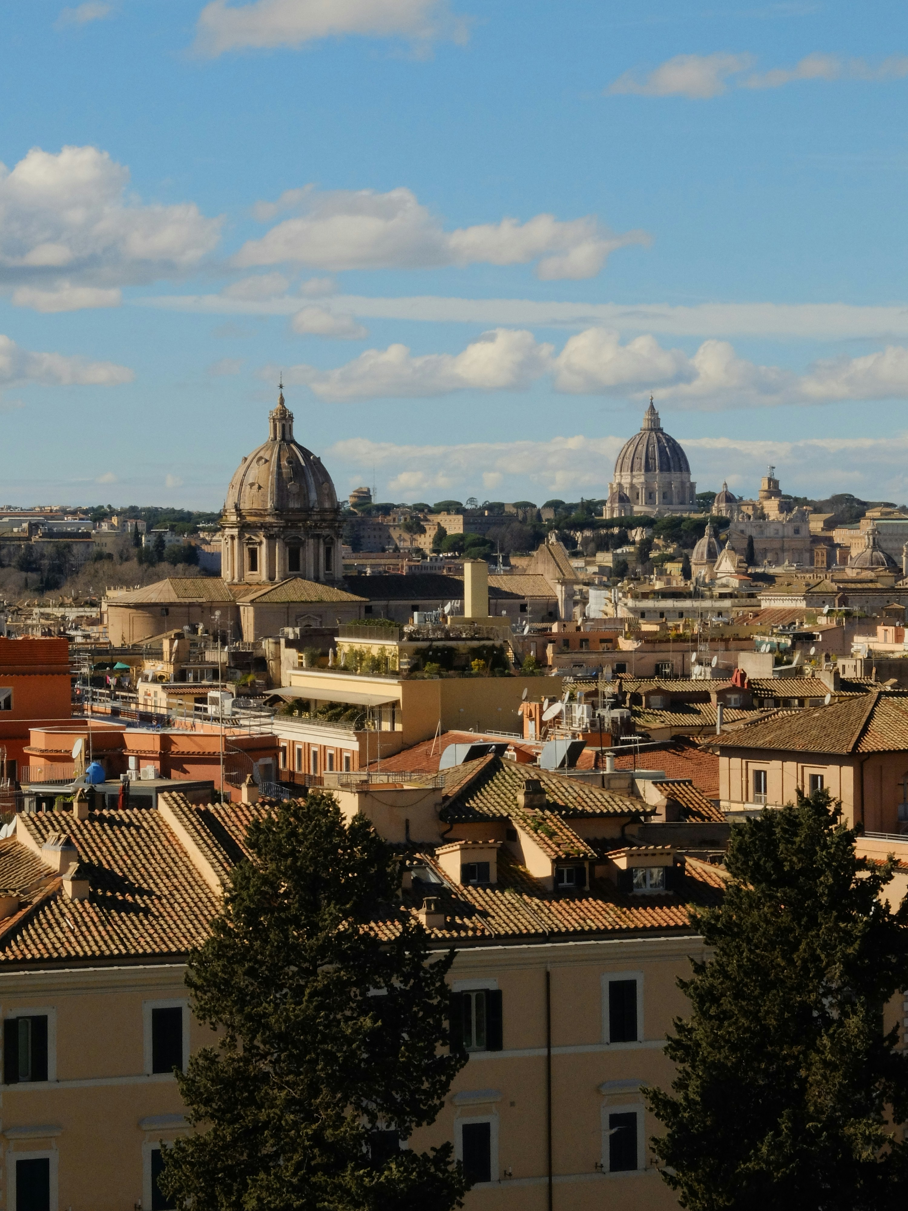 Domed silhouettes over a sunlit Roman skyline