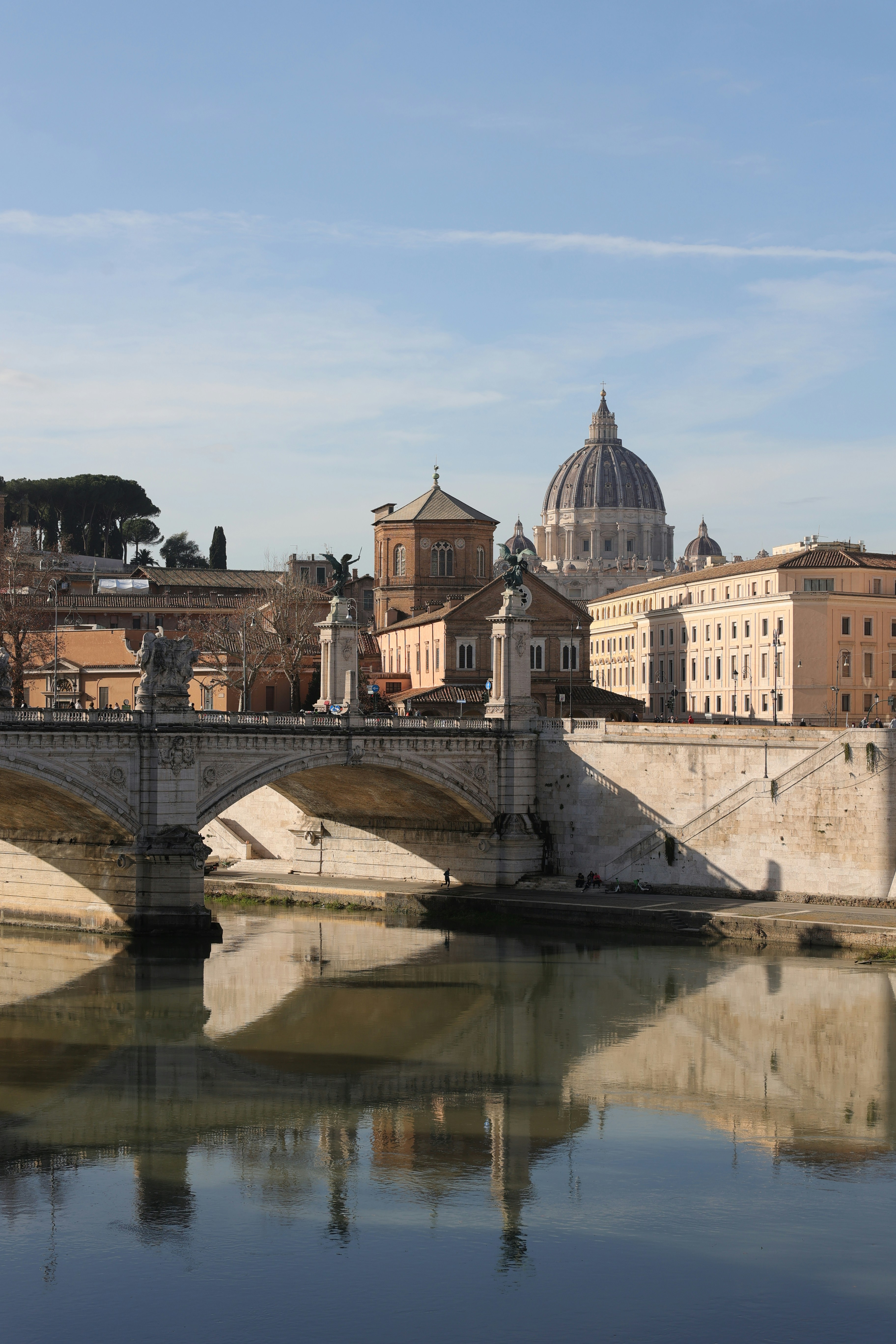 Stately Rome Silhouette: St. Peter’s Dome Over the Arched Bridge