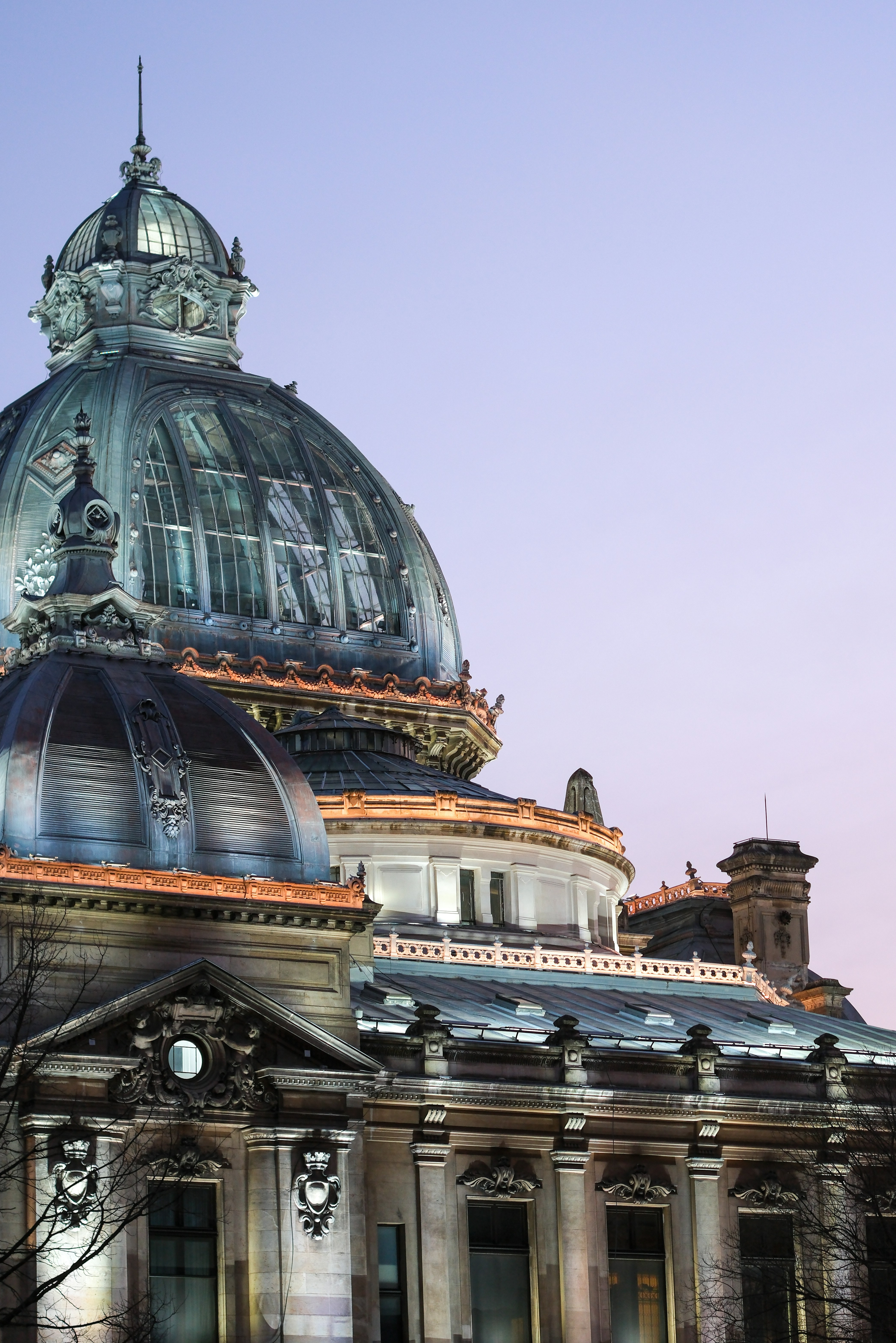 Dome of Grandeur: An Ornate City Hall Rooftop Under Twilight