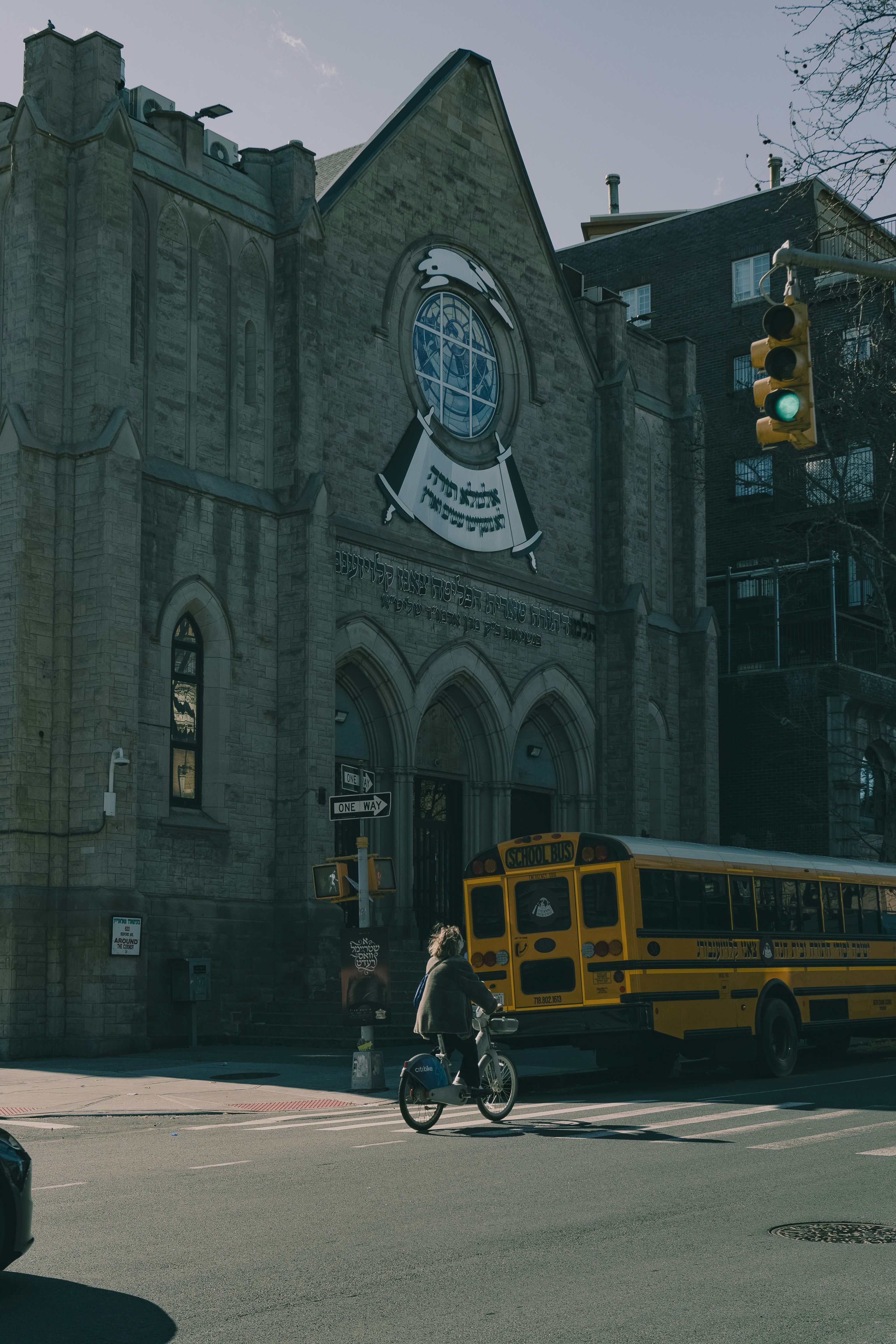 Crossing at the Gothic Church: A Quiet Street Moment