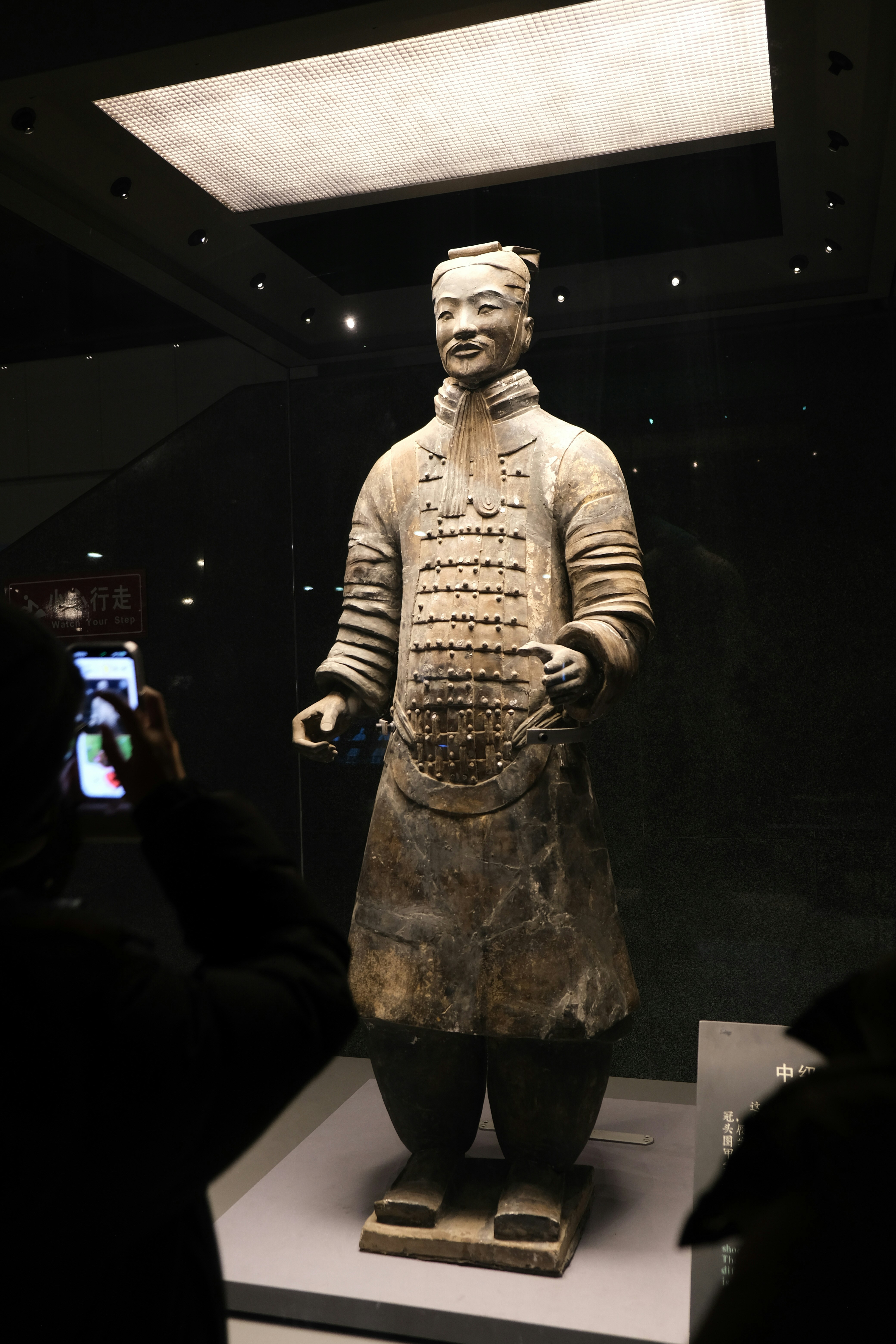 Guardians of the Gallery: A Terracotta Figure under Glass