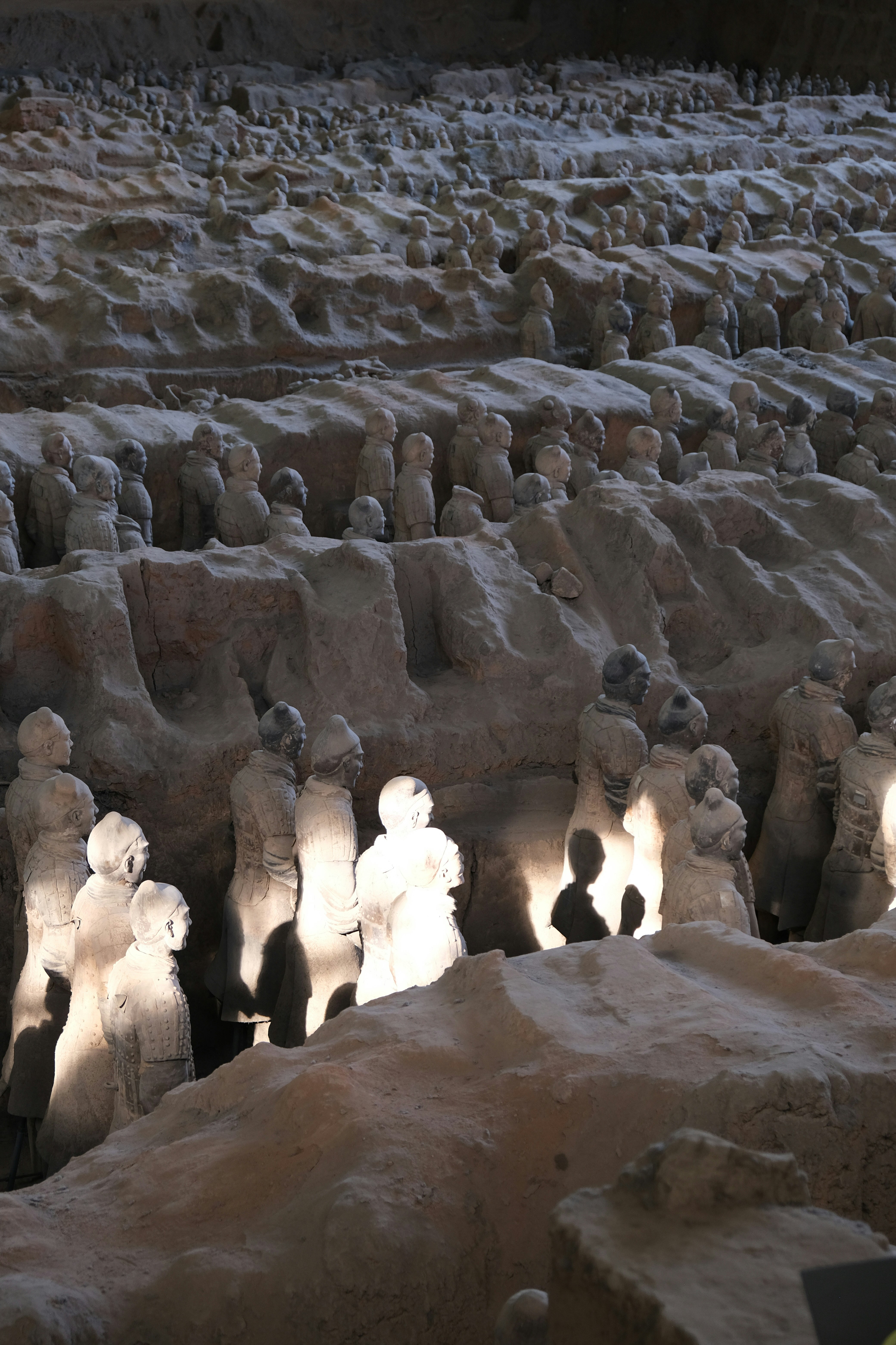 Silent Choir of Stone Statues under Moonlit Dust