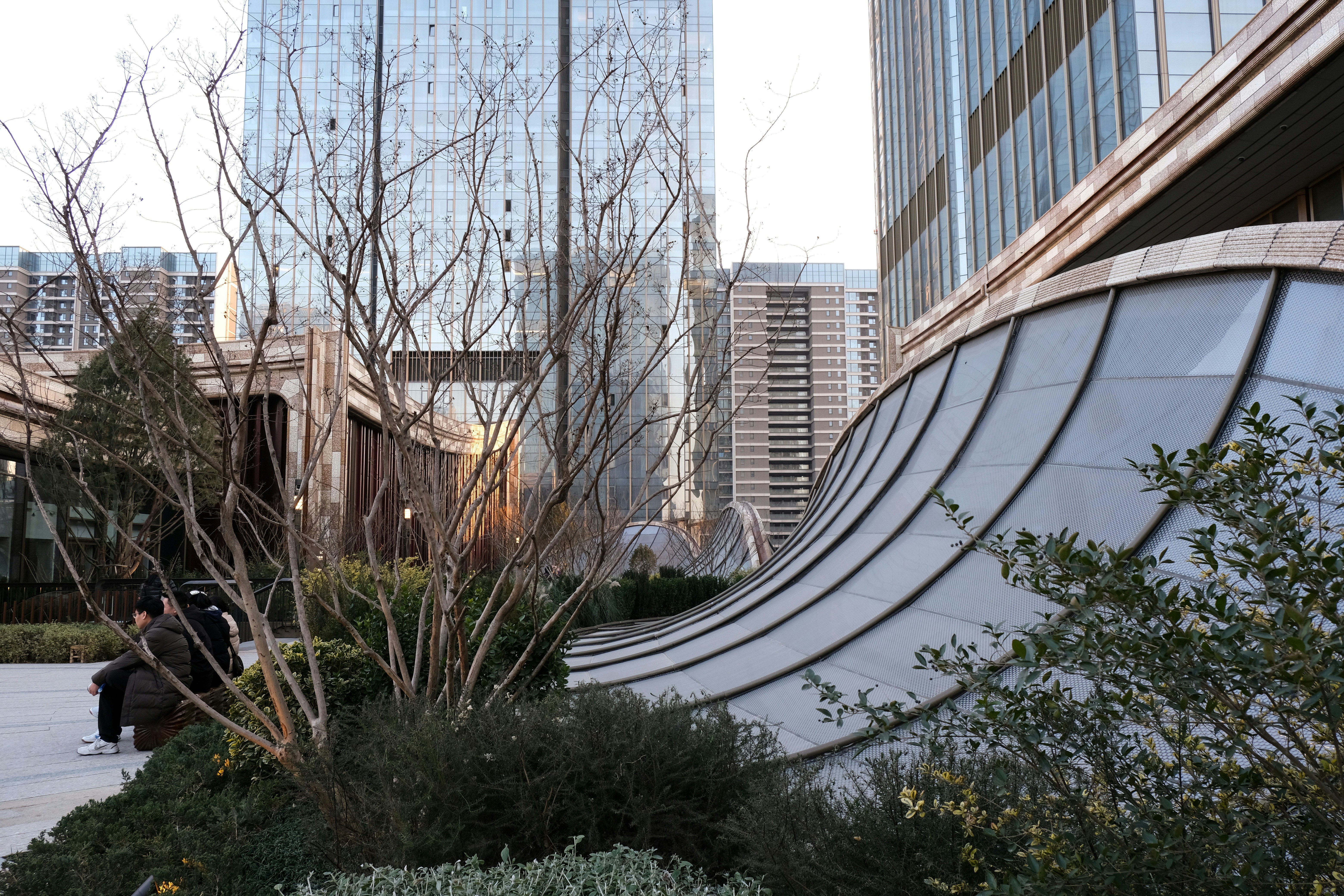 Urban Curve: Concrete Lines and Quiet Garden