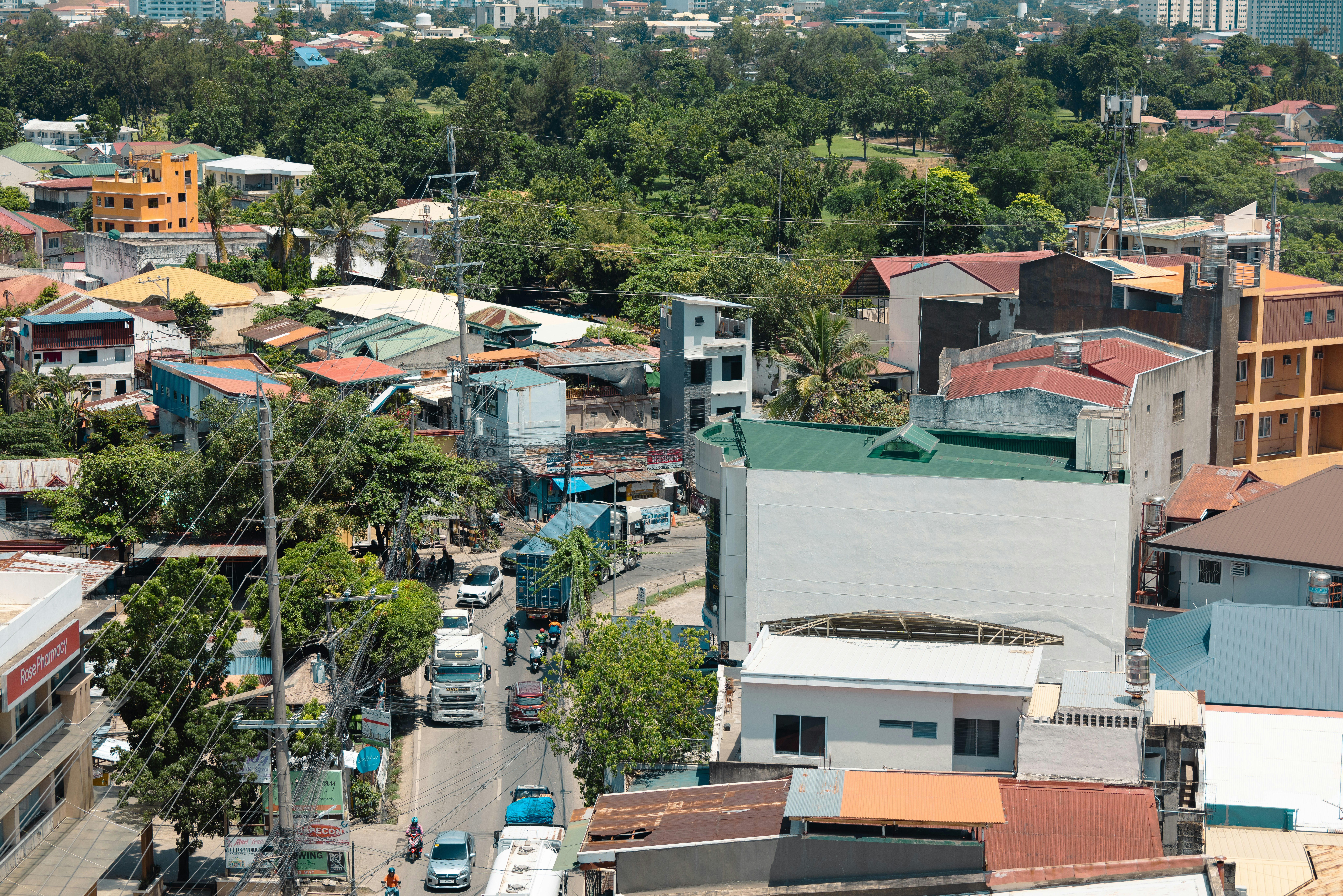 Aerial Mosaic: Narrow Street Network Among Colorful Rooftops