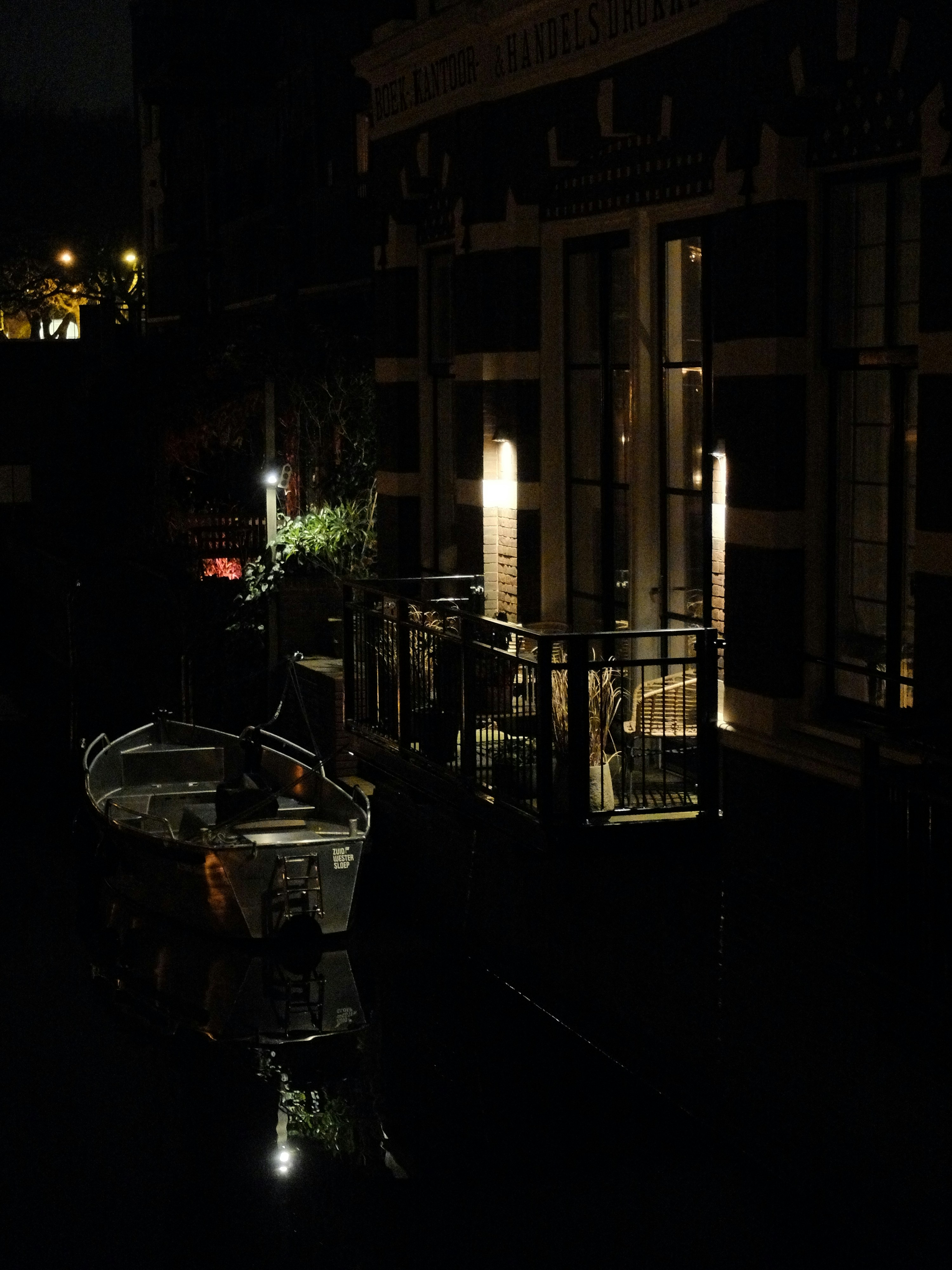 Moonlit Canal Guardian: A Quiet Night by the Wharf