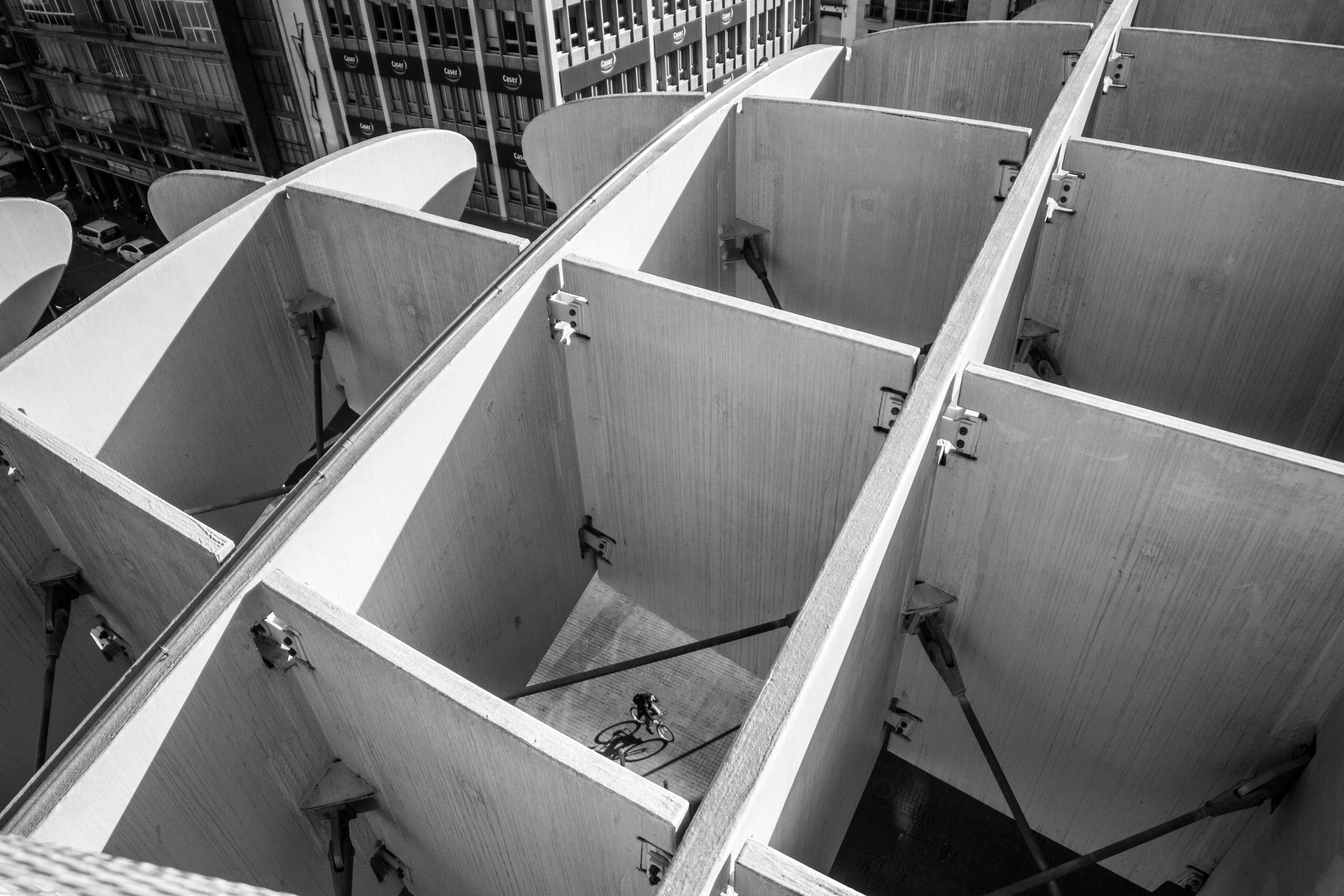 Concrete Maelstrom: A Rooftop Crisscross in Monochrome