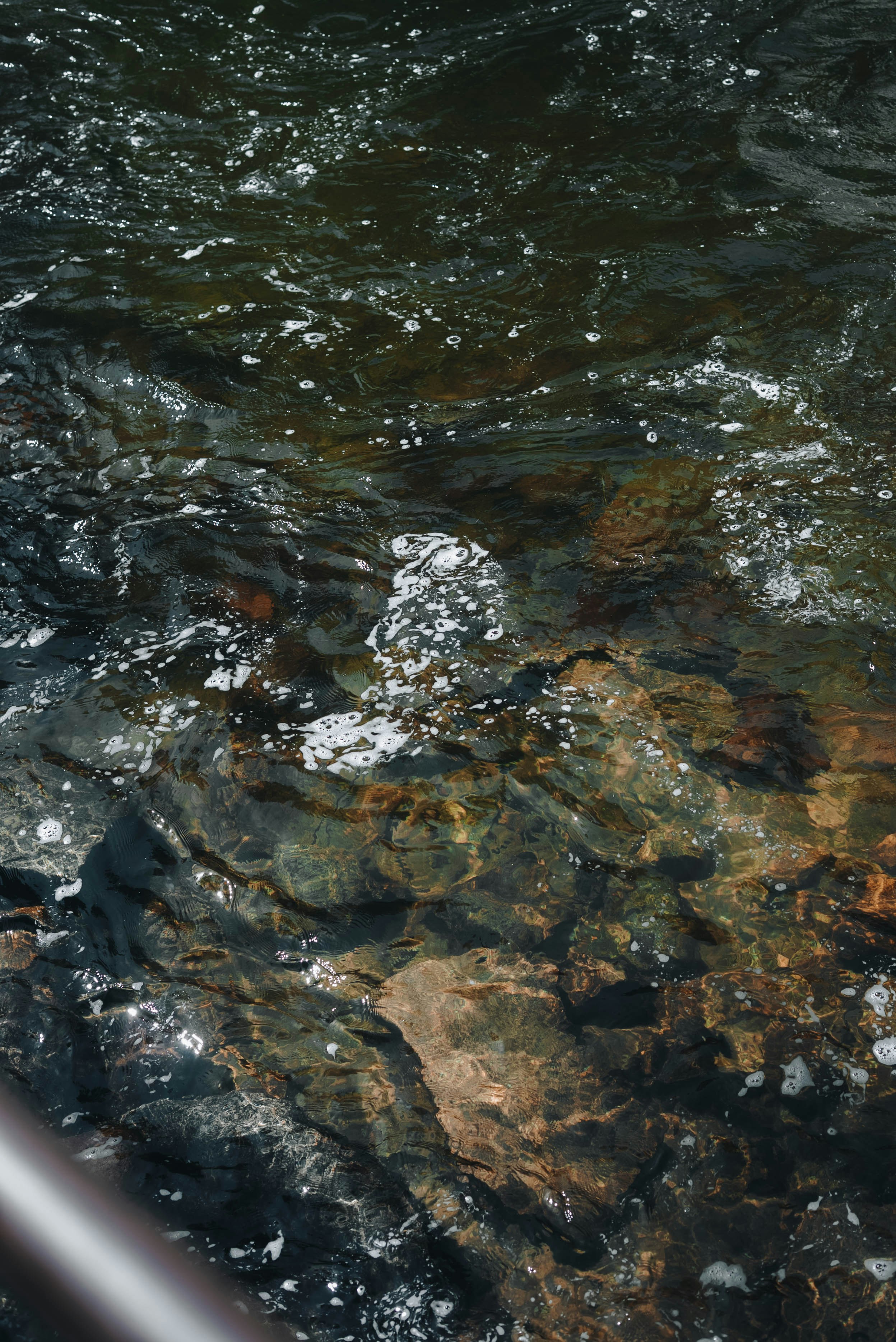 Underwater Rock Mosaic: Morning Light Through Rippling Currents