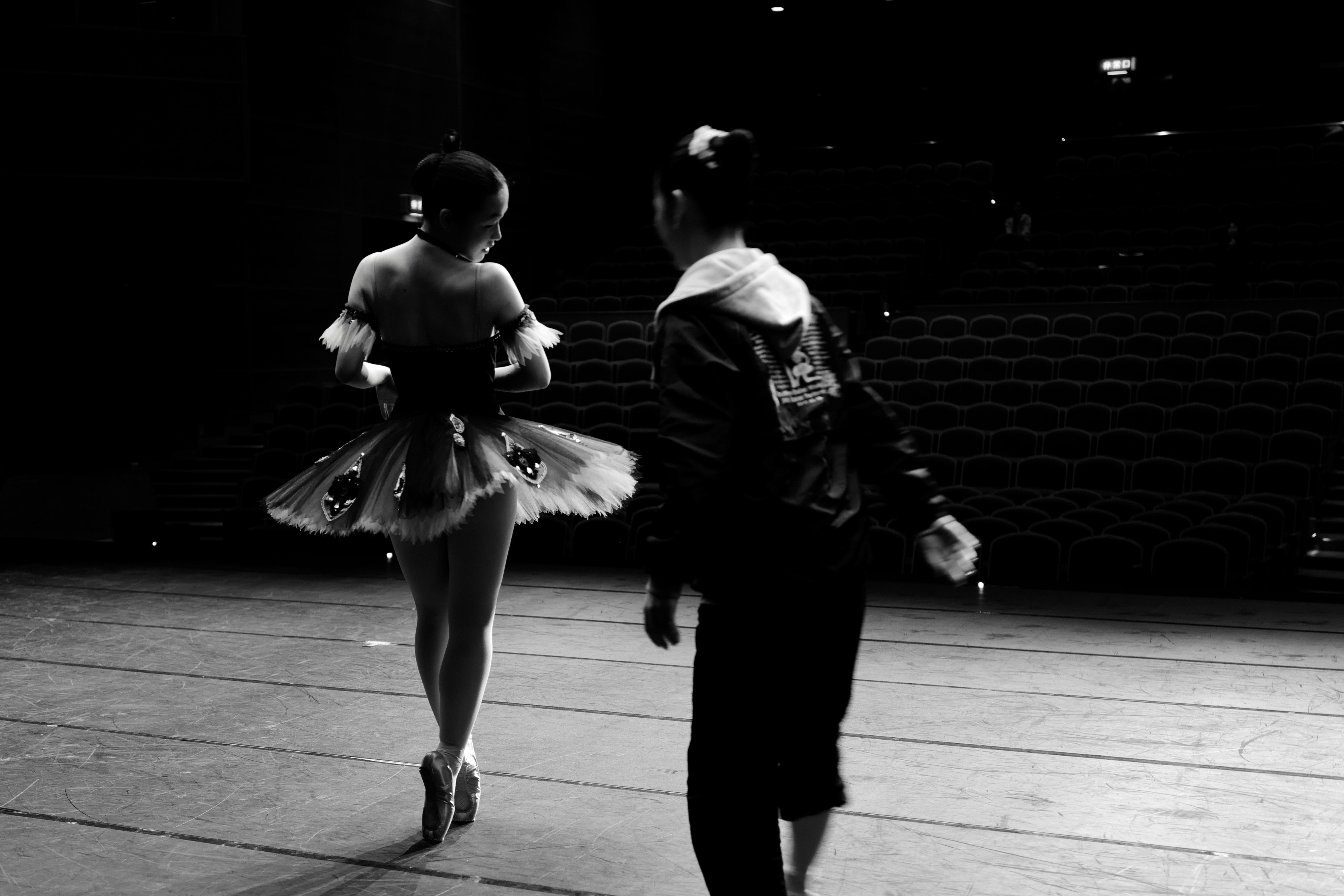 Stage Whisper: A Ballet Moment on Shadowed Boards