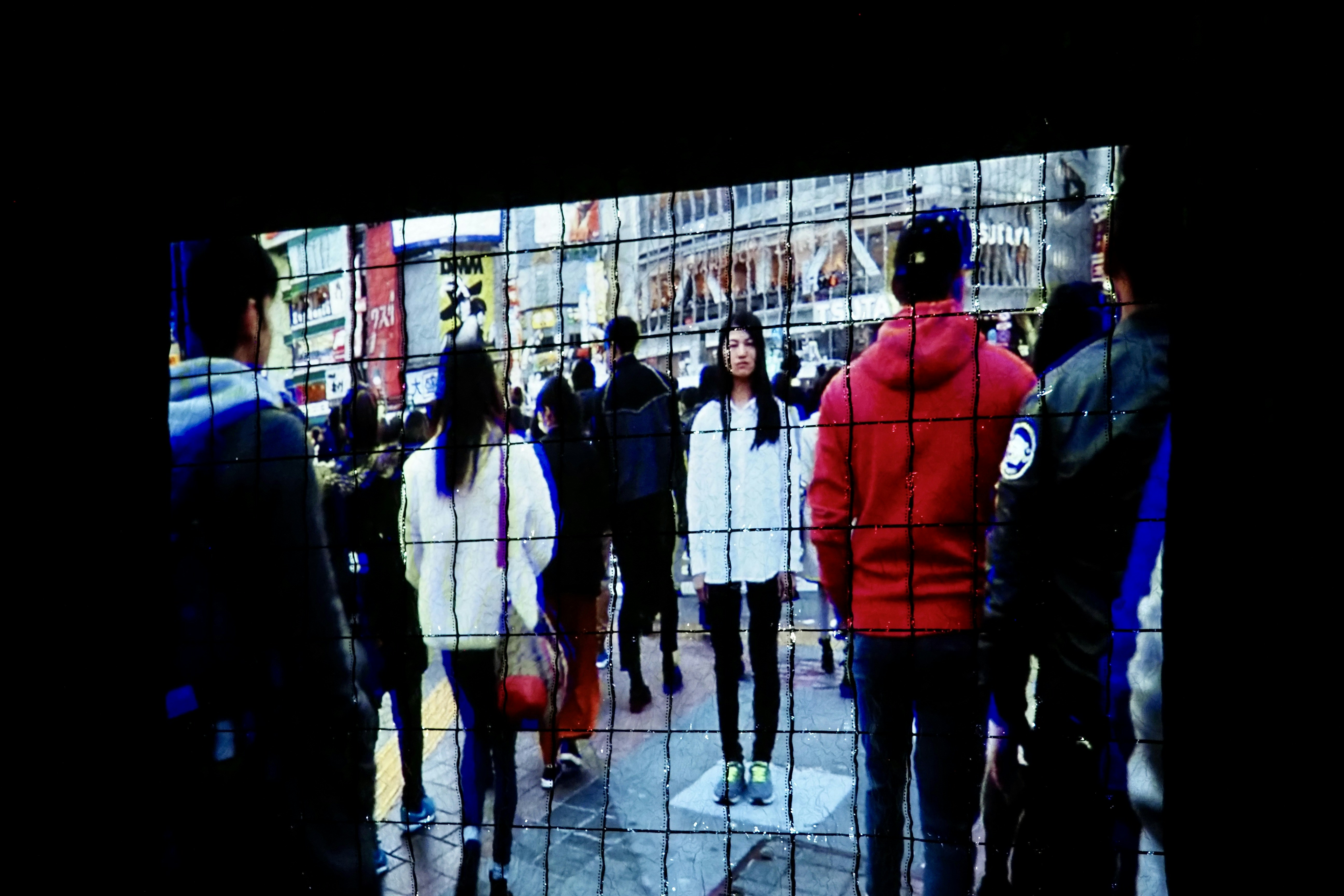 Crowd on a Busy Street: Center Portrait in a Glass-Panel Frame