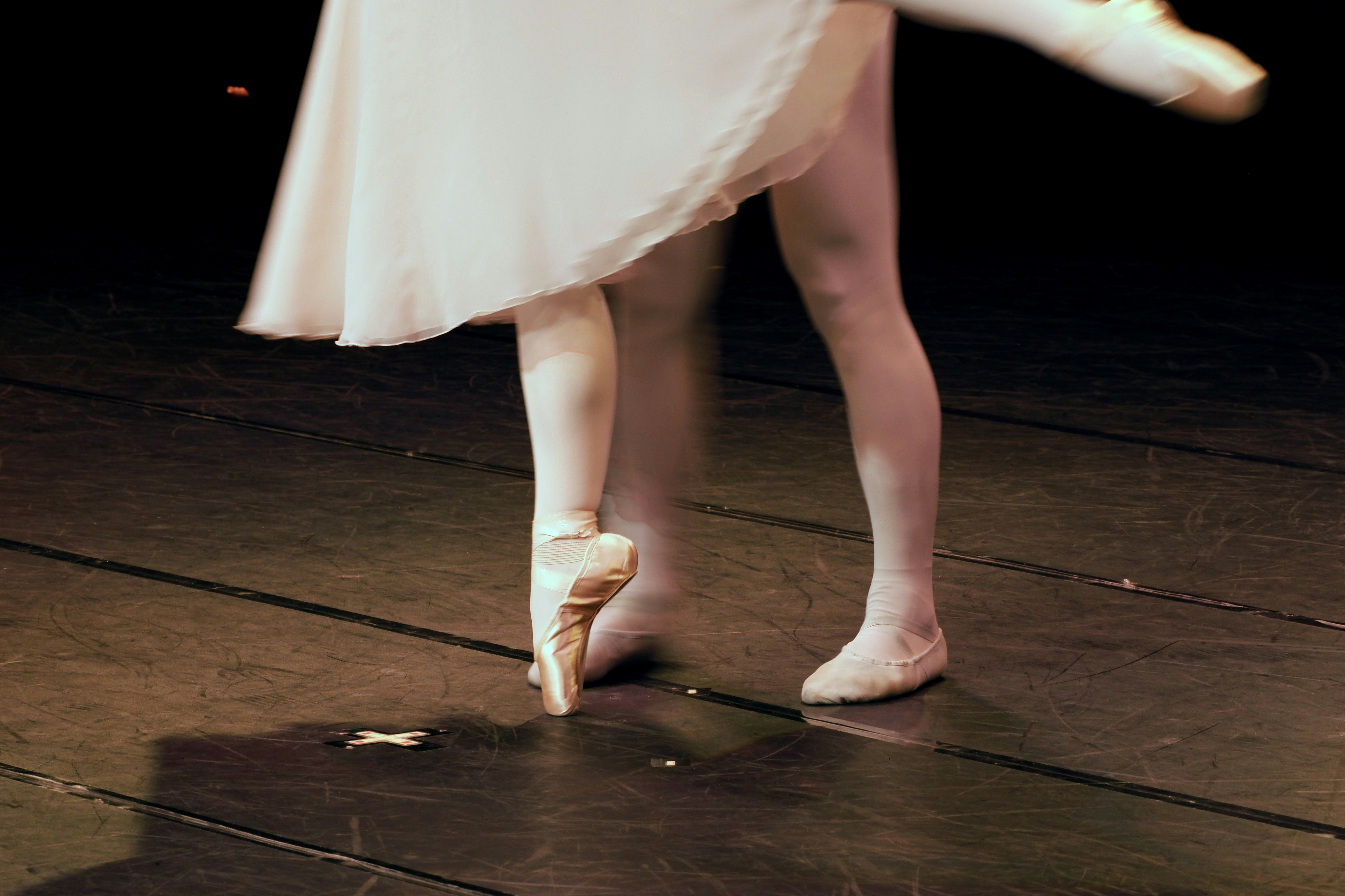 Whispered Pas de Deux: Ballet Steps in Dim Stage Light