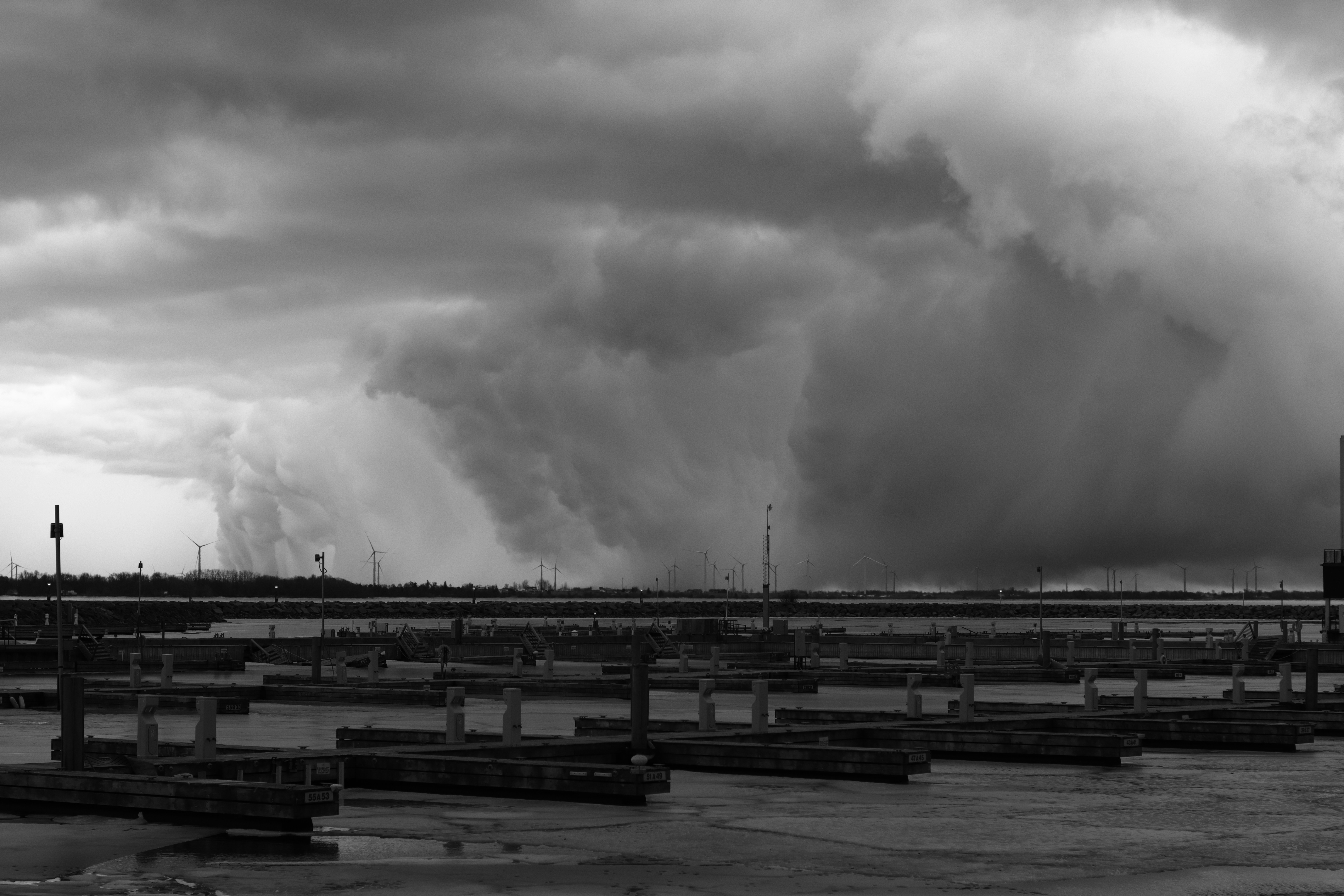 Storm Front Over a Slatted Marina