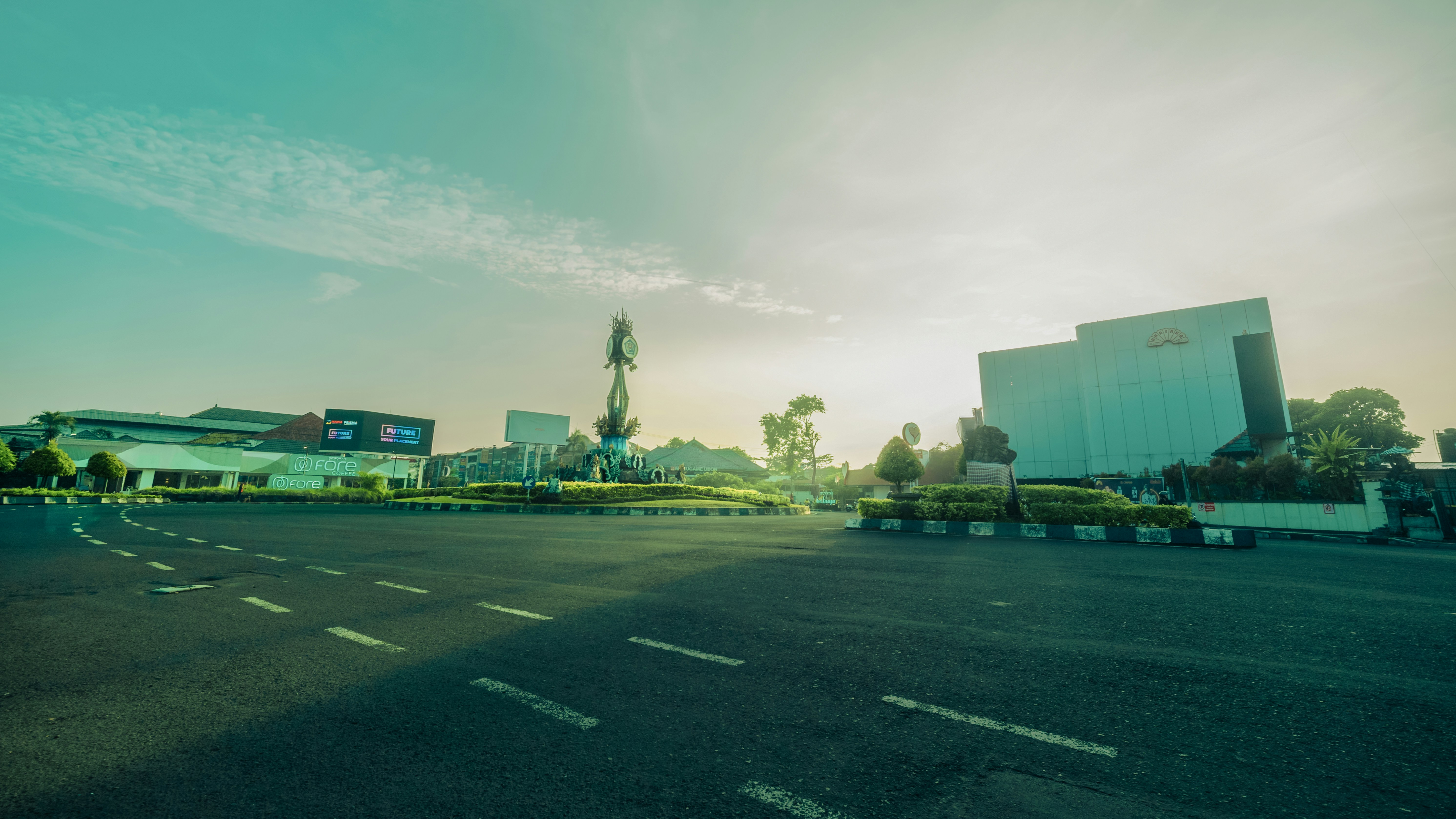 Quiet City Plaza Under Soft Morning Light