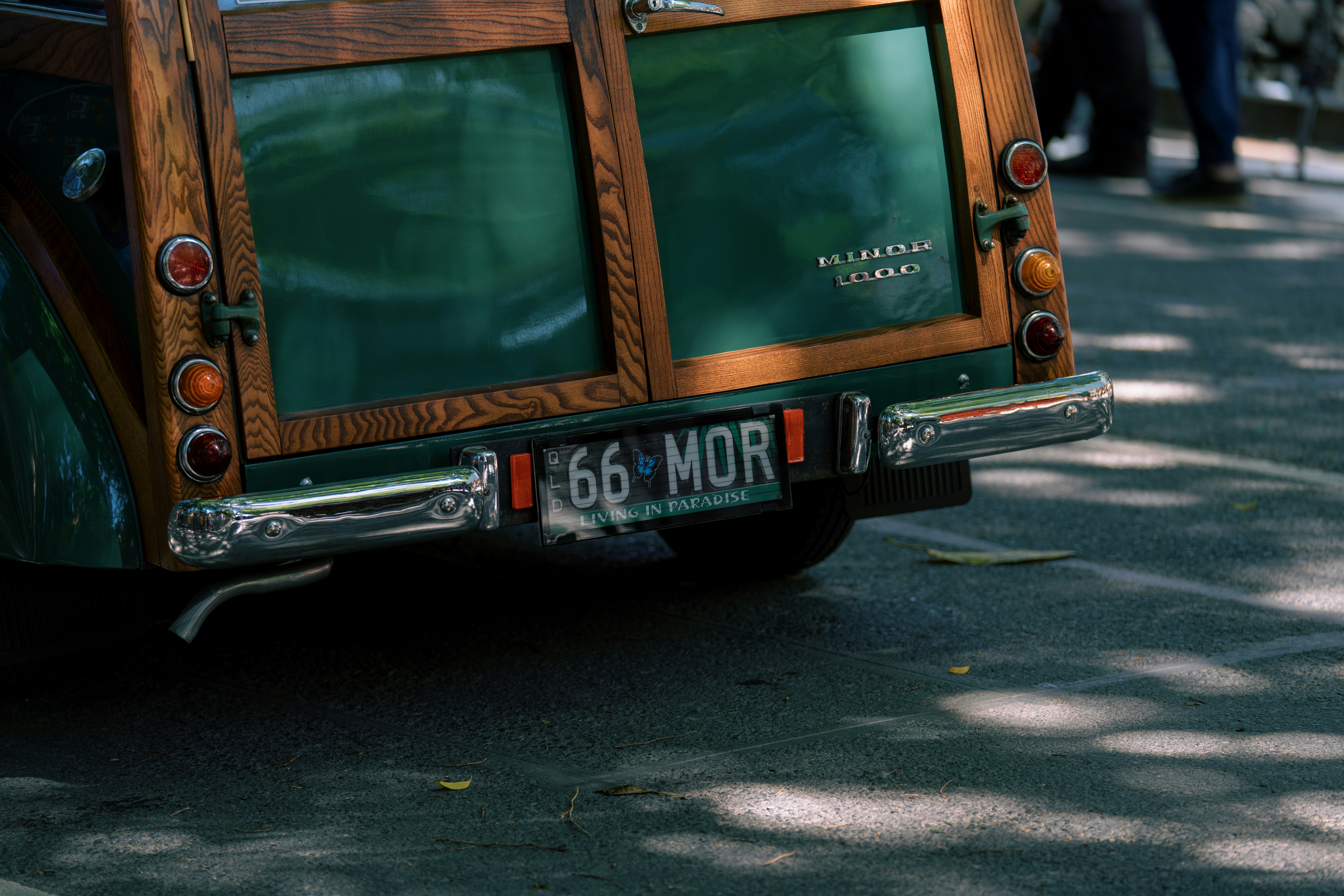 Rear View of a Weathered Wood-Tinished Classic Car