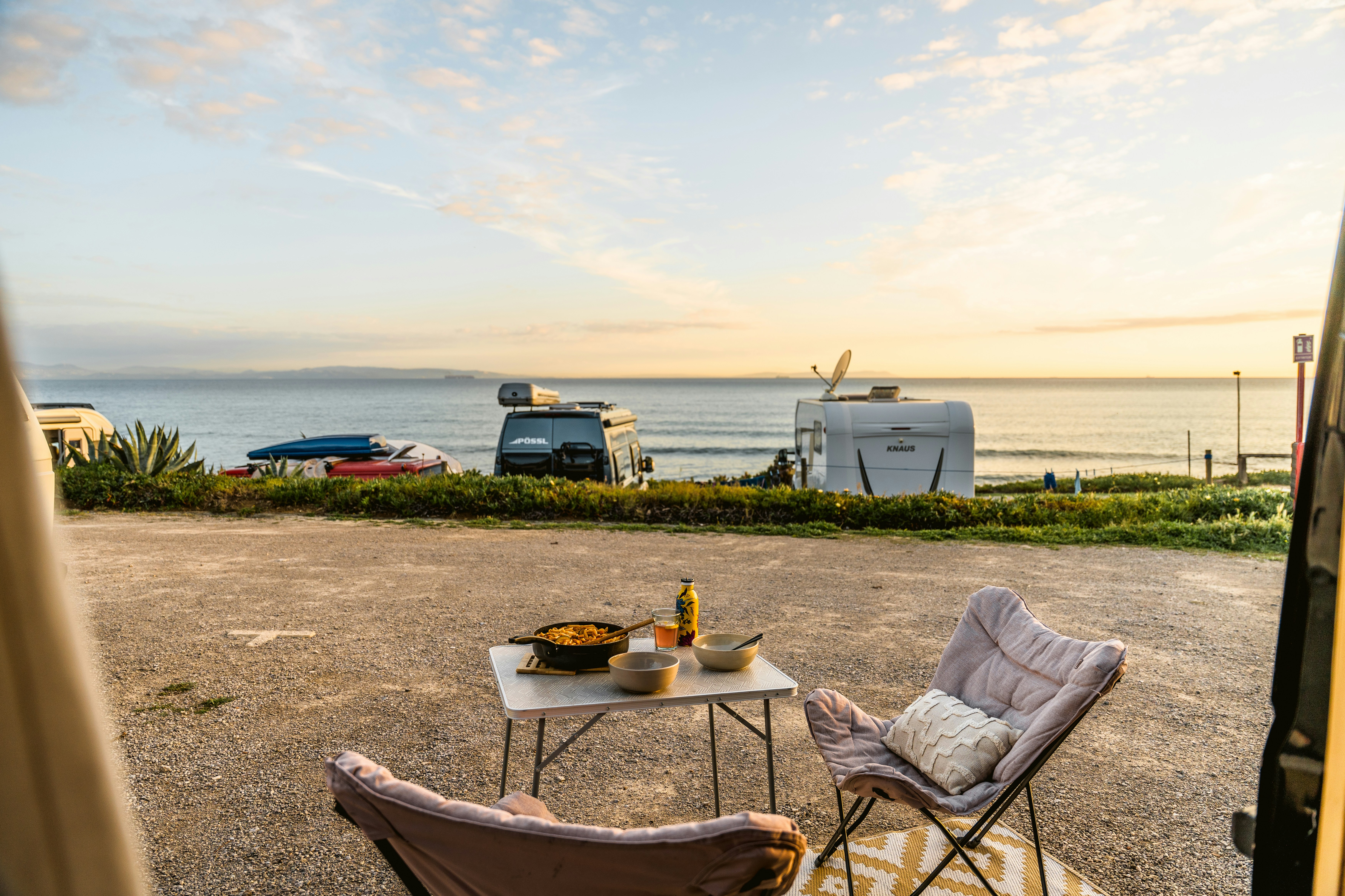 Sunset Camp for Two: A Seaside Calm at Dawn