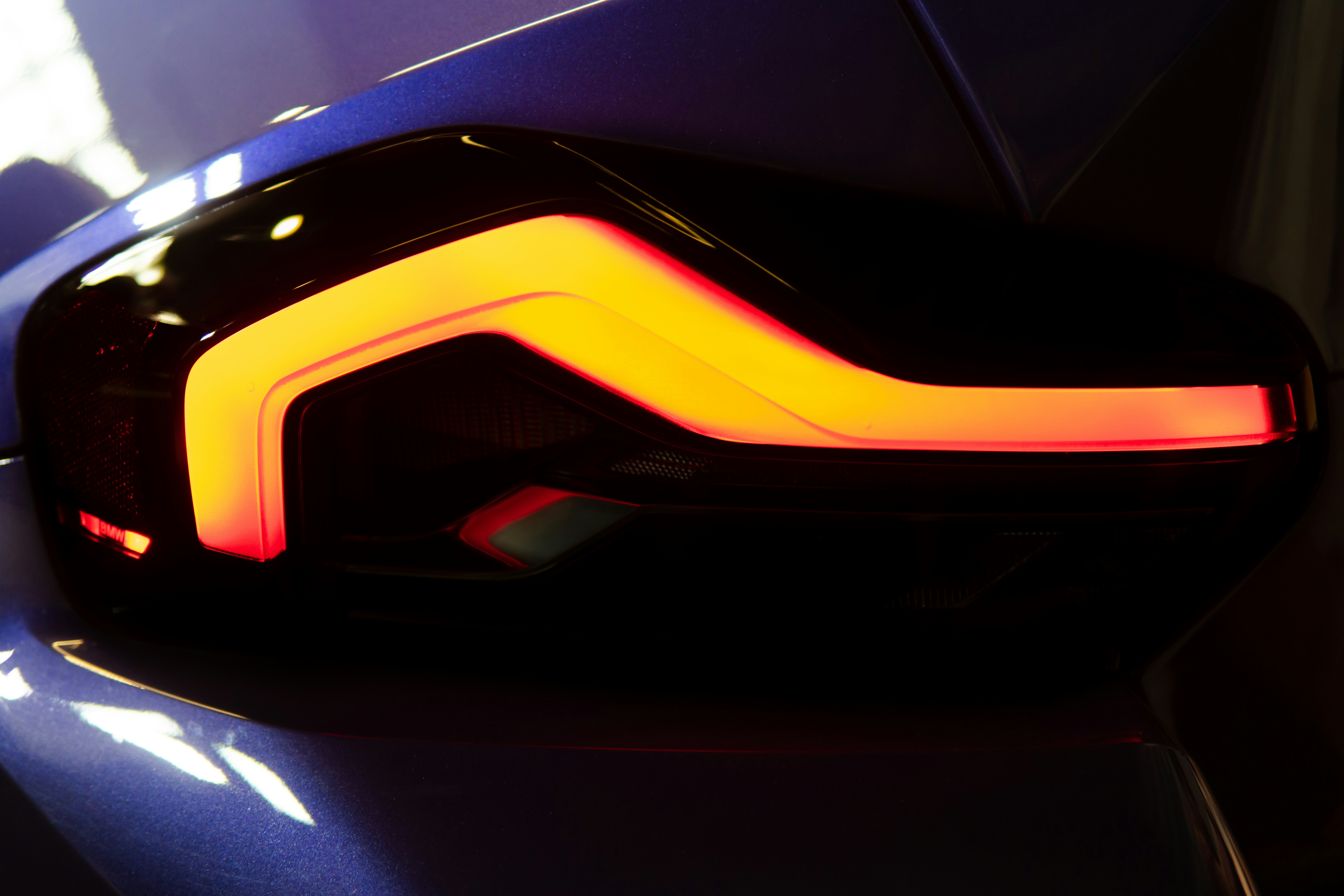 Neon Arrow: The Car's Angular Taillight Glows in Velvet Black