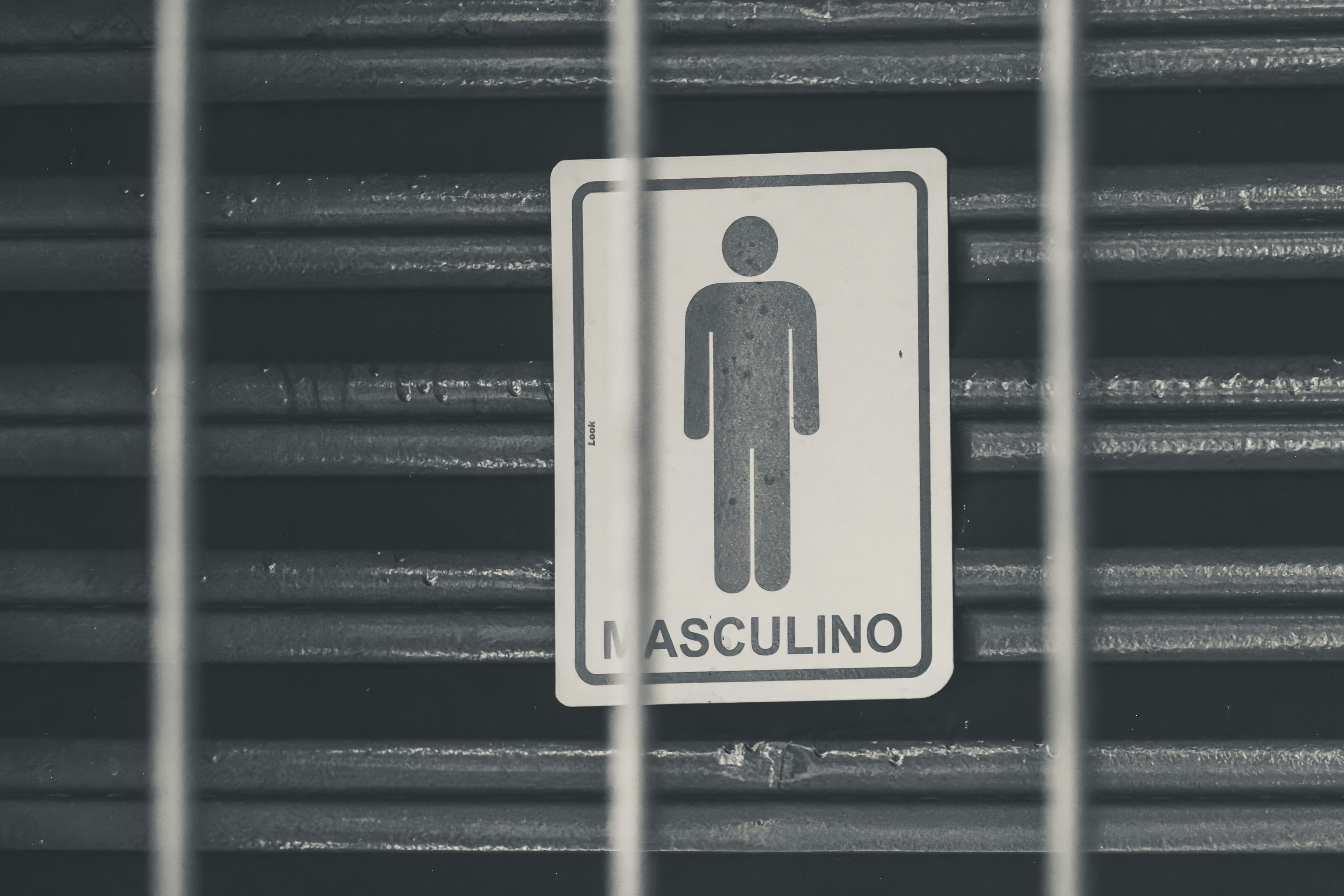 Gendered Sign Behind Bars: A Quiet Moment in a Metal Corridor