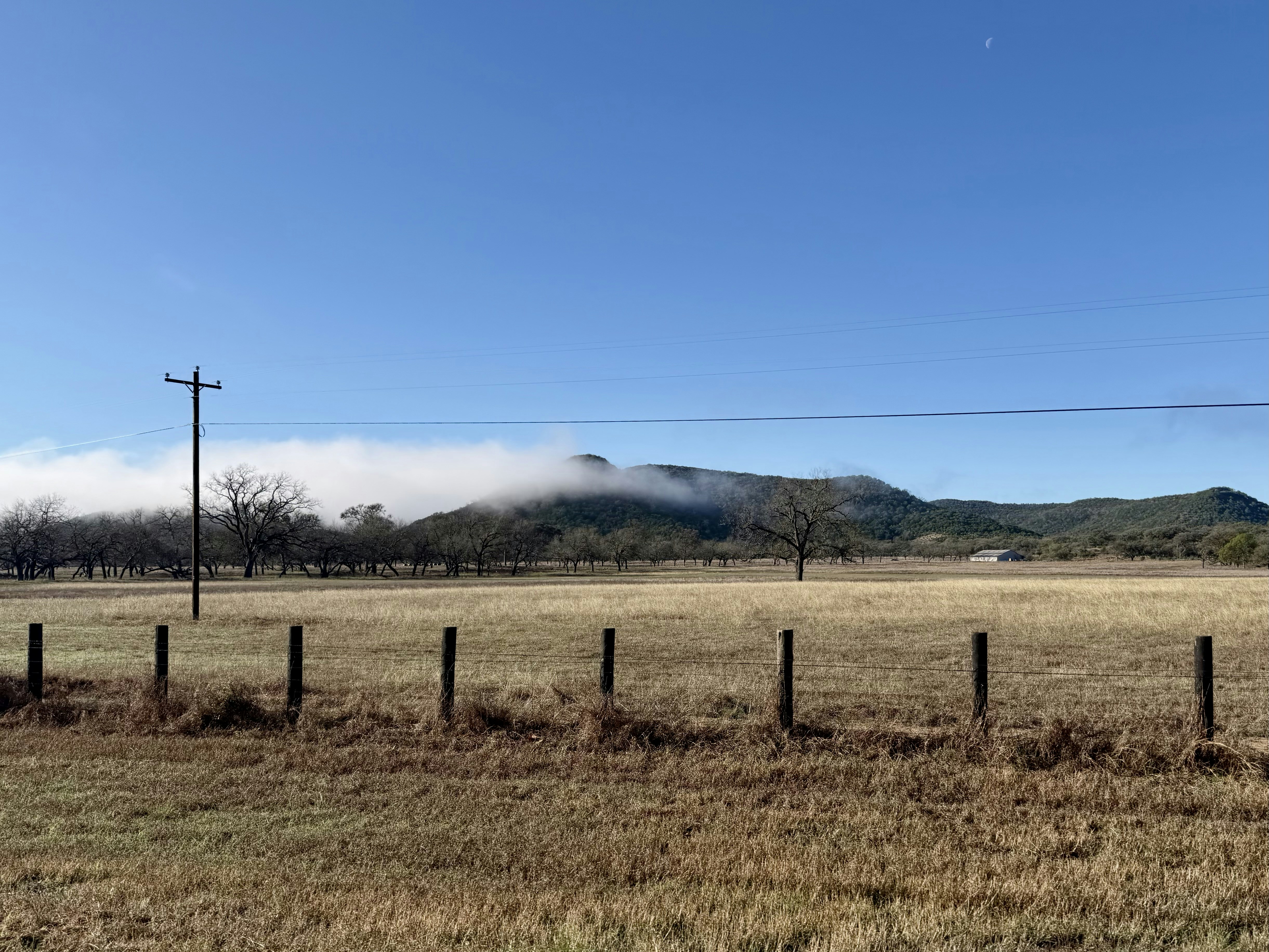 Fenced Plains Under a Low-Cloud Ridge