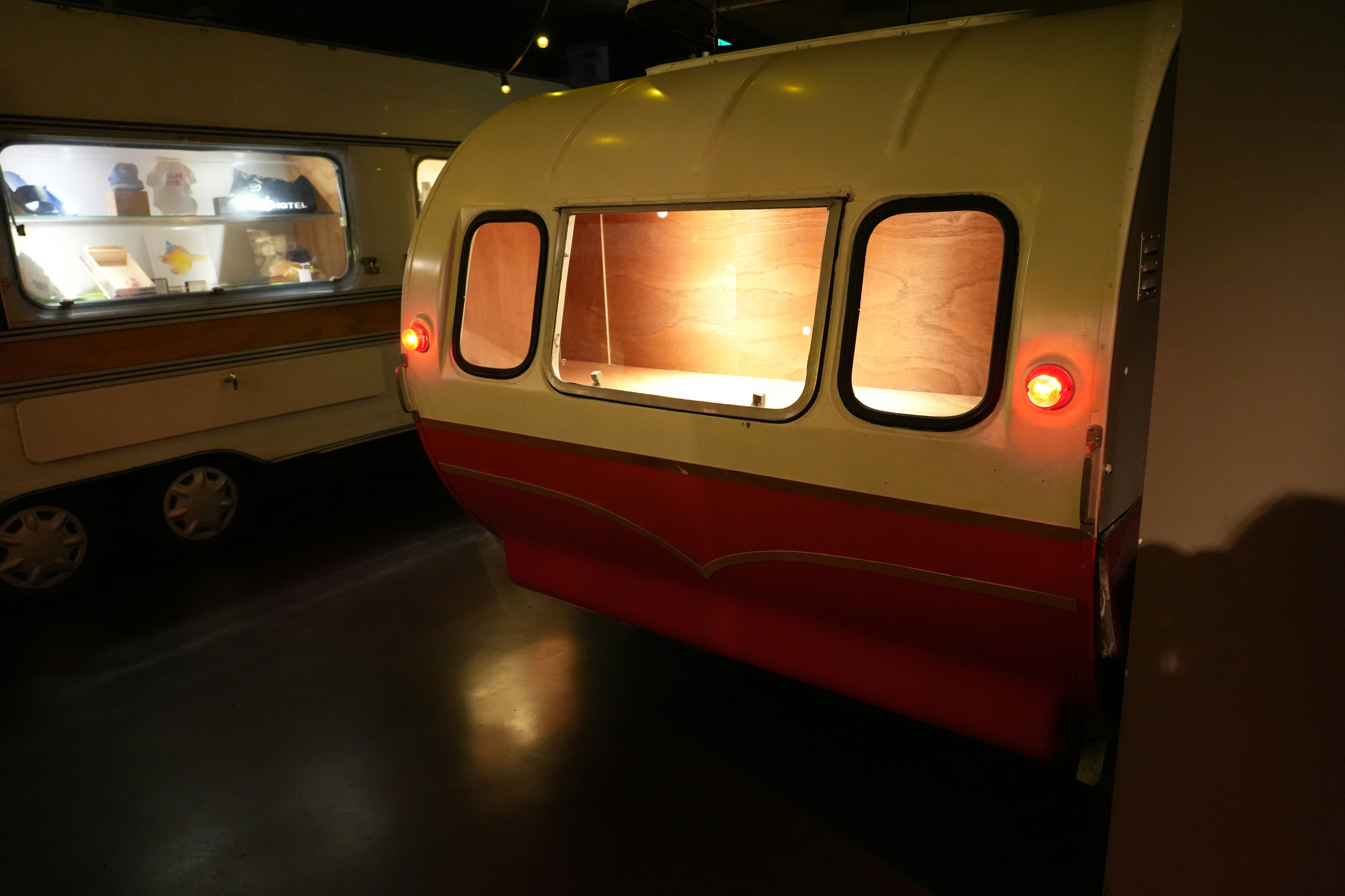 Glowing Tram Car in a Dim Exhibition Hall