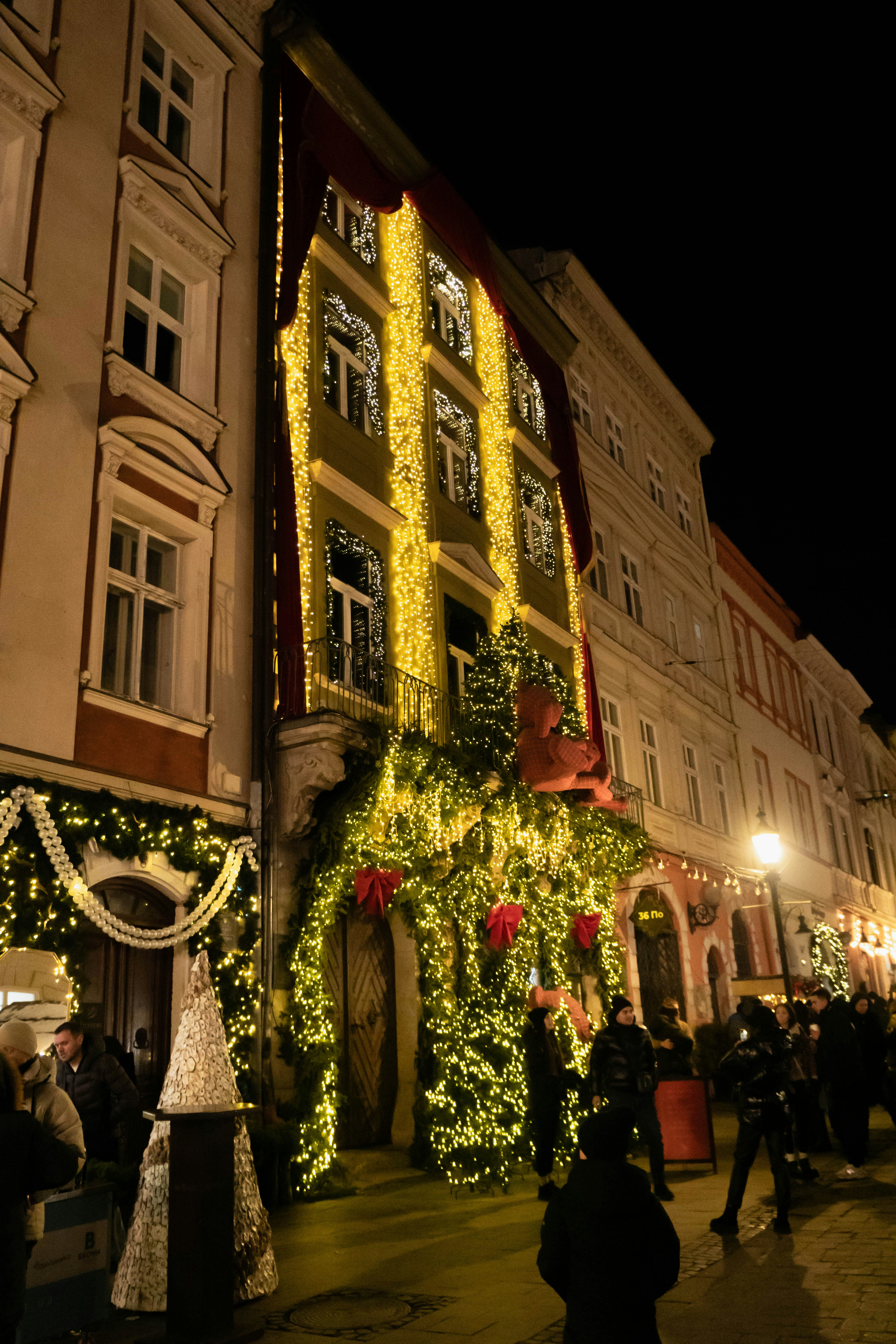 Golden Glow on a Festive Street