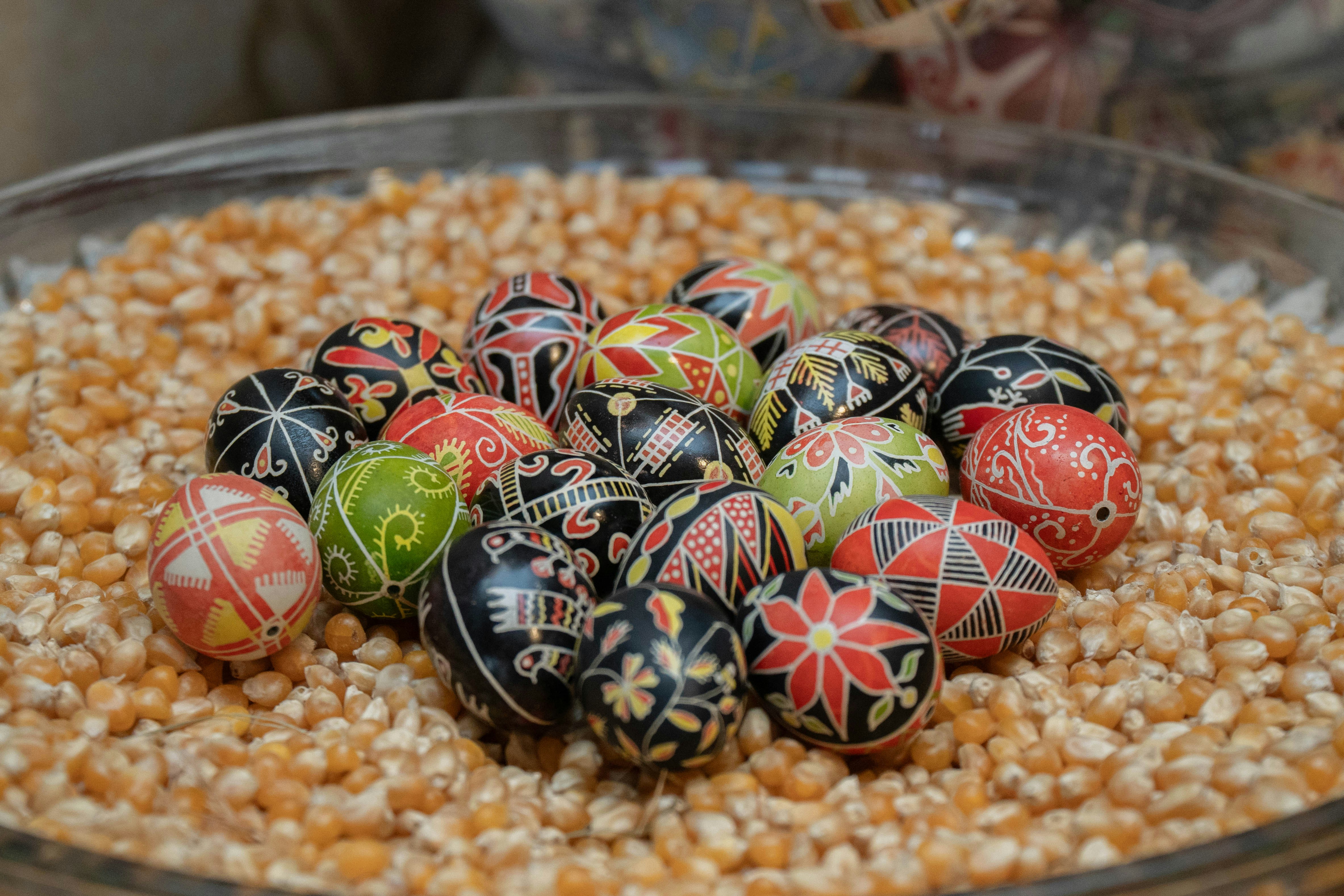 Painted Easter Orbs in a Glass Bowl