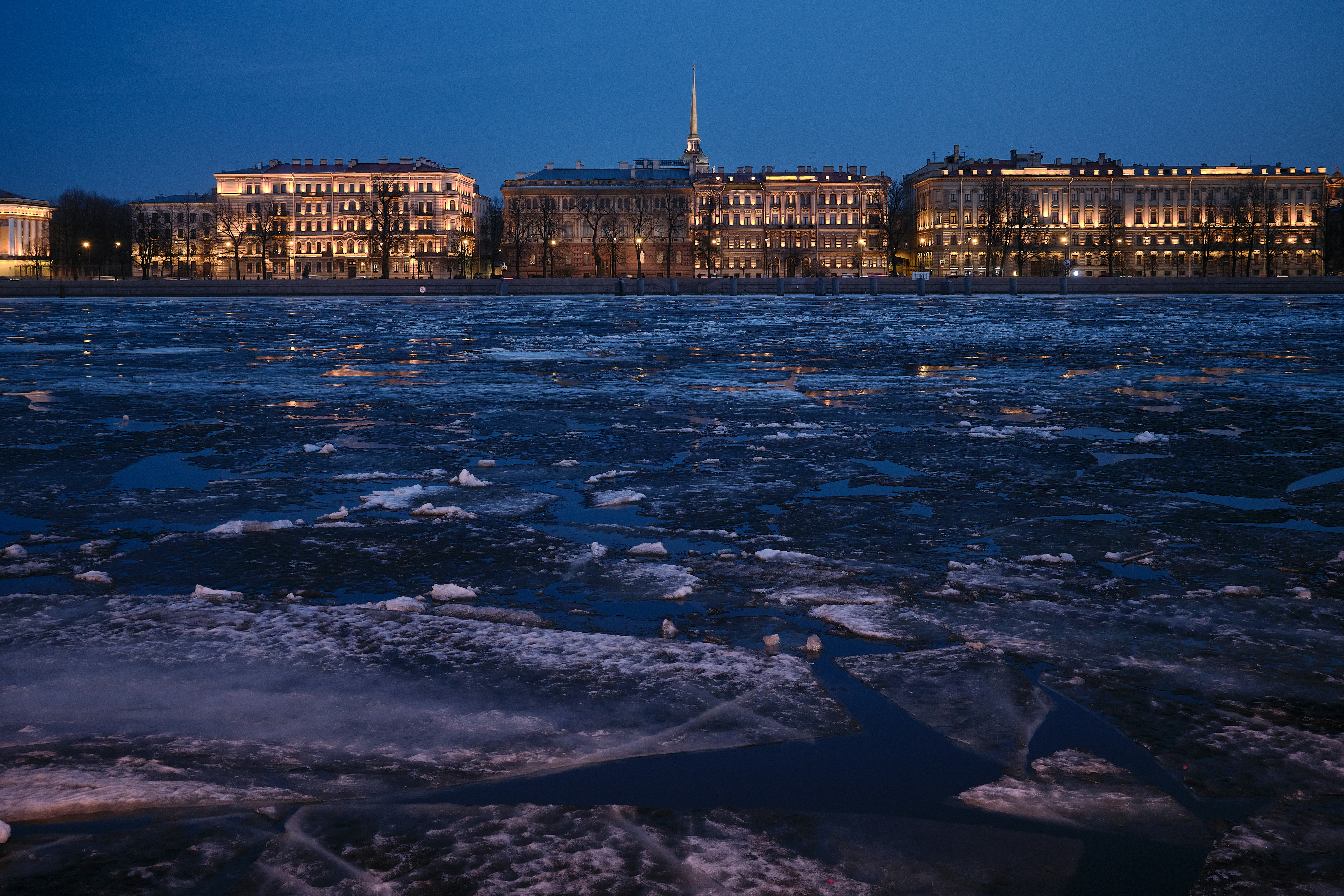 Midnight Ice: A City Silhouetted Across a Frozen Neva