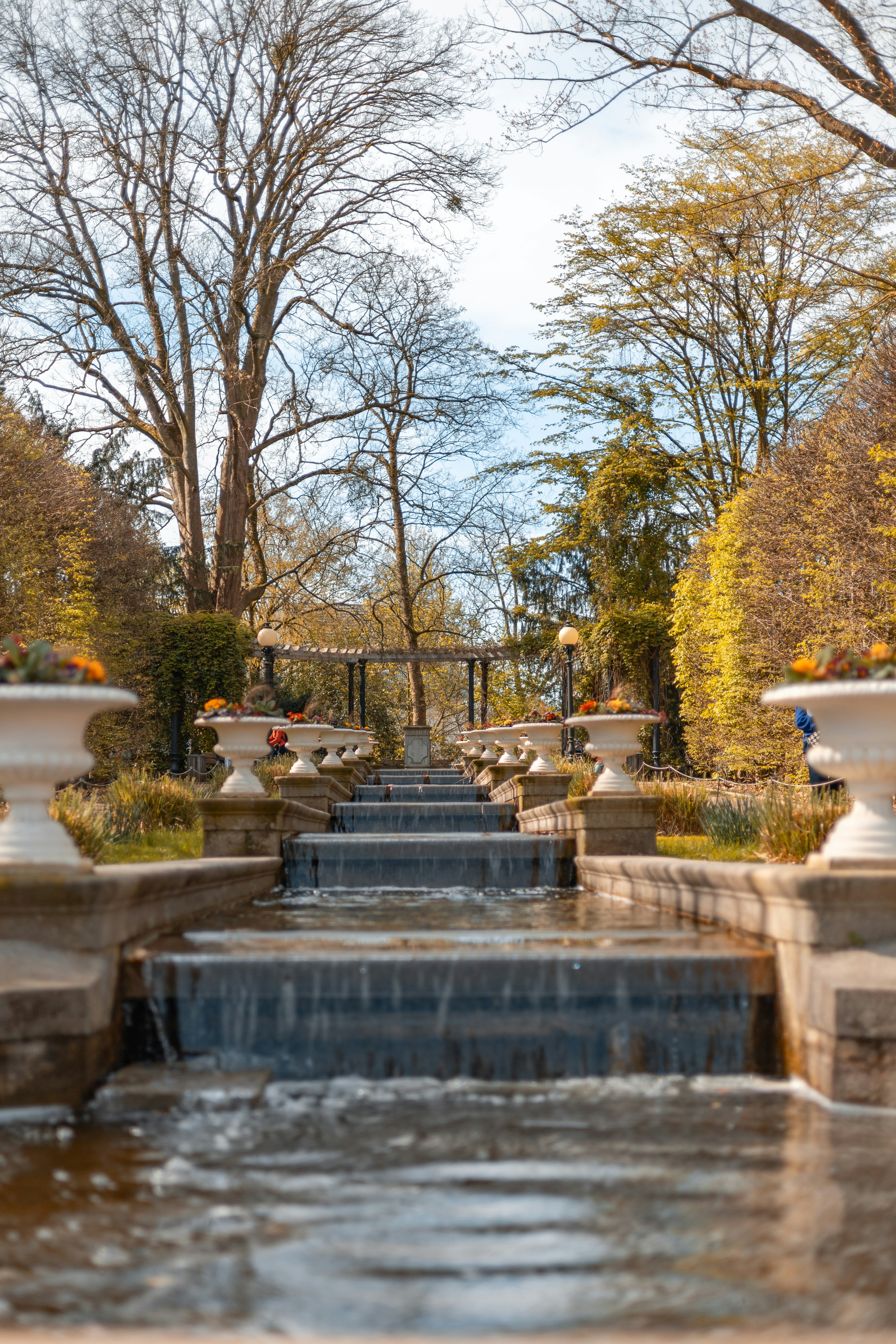 A Waterfall of Stone Steps in a Formal Autumn Garden