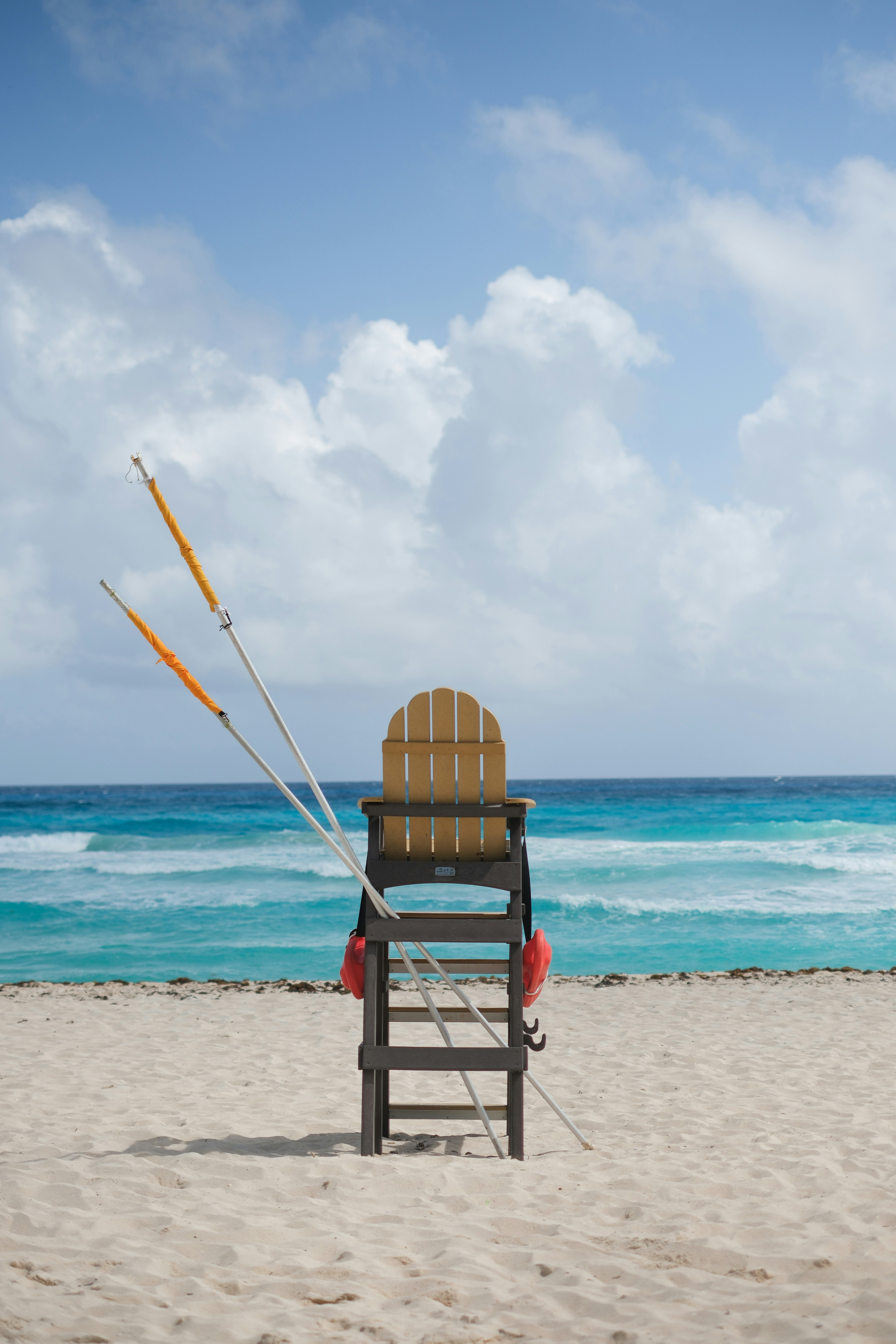Lifeguard Chair Beneath a Wide Caribbean Sky