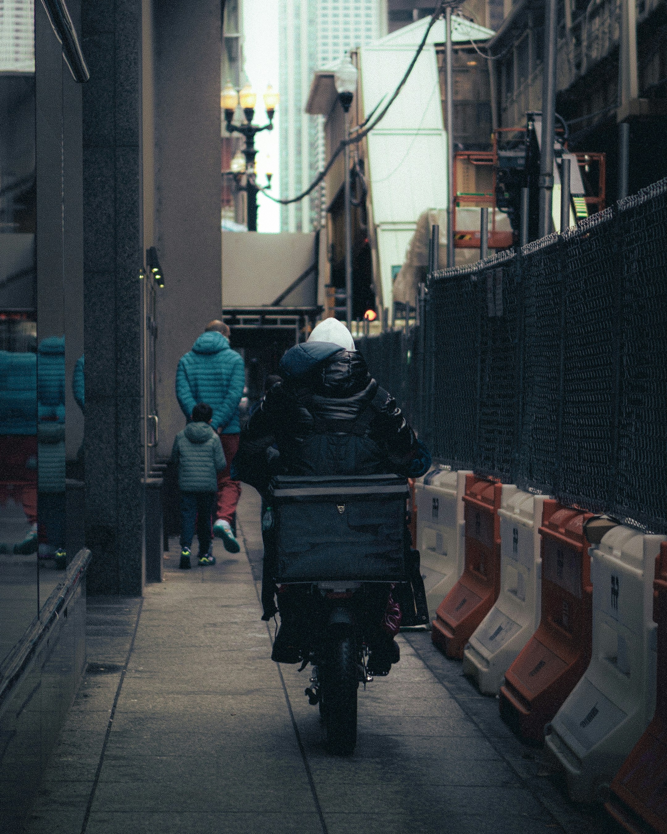 Motorcycle Night Ride Through a Narrow City Corridor