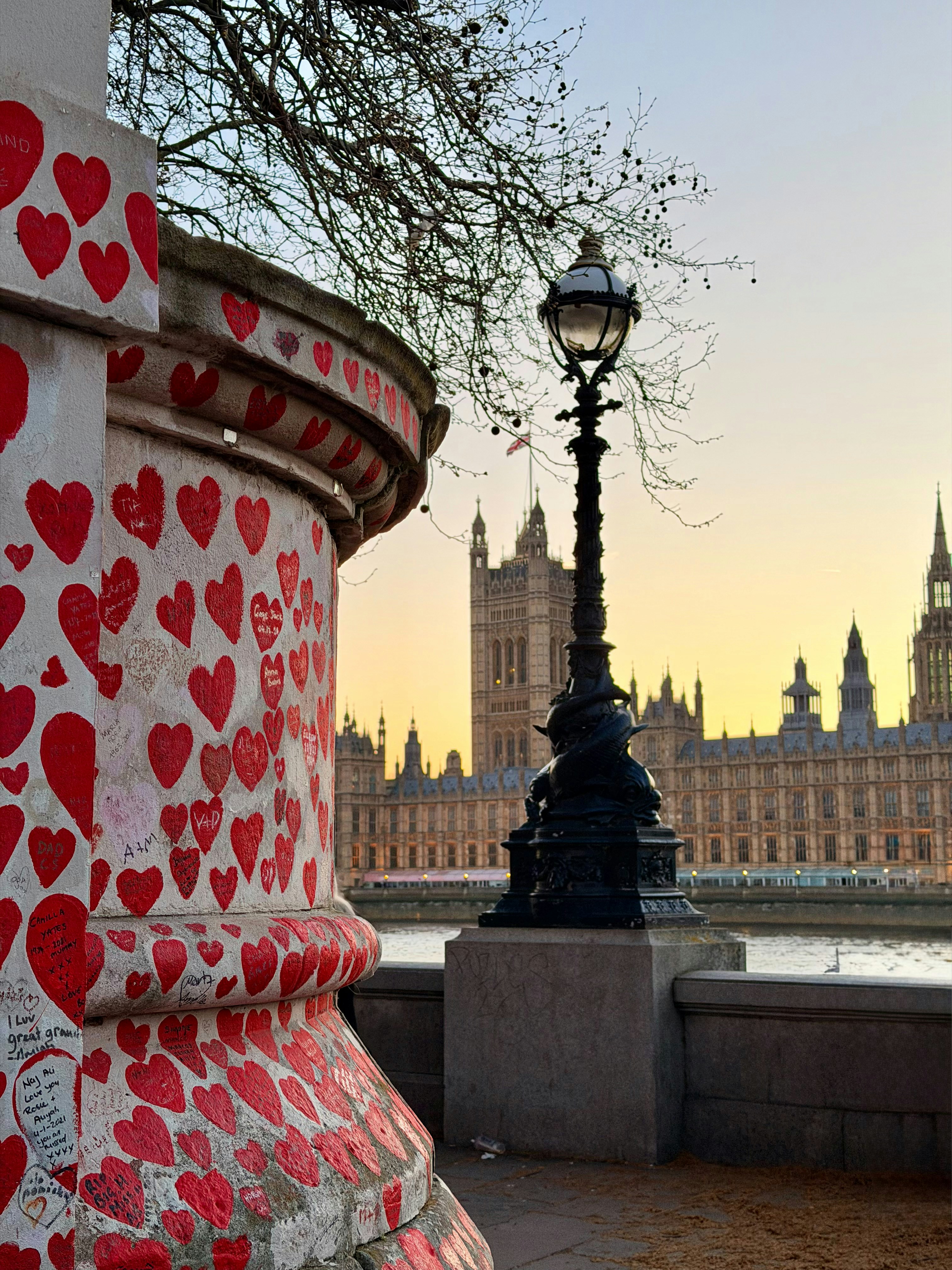 Heart Graffiti Pillar with Westminster Skyline