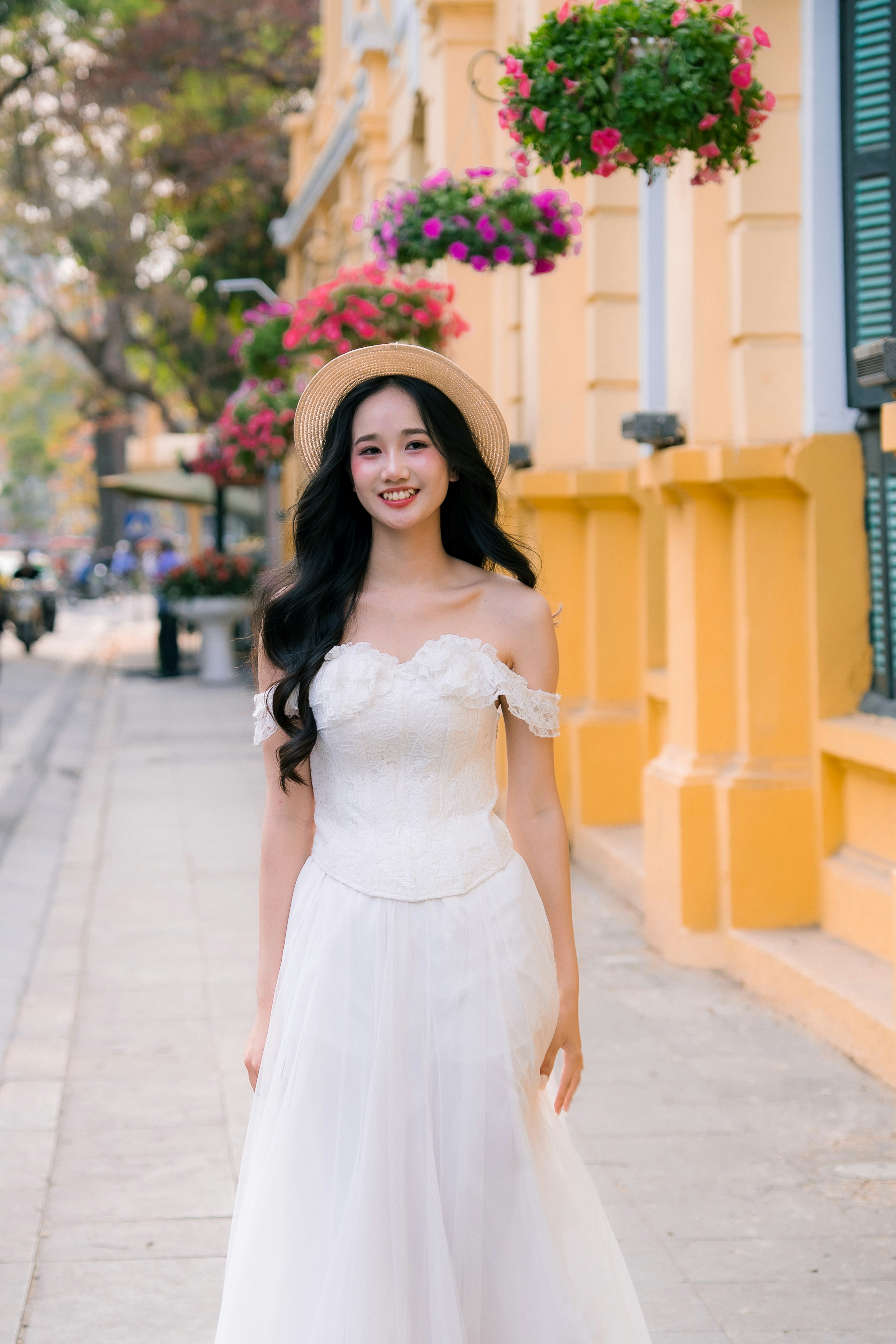 Radiant Bride in a Sunlit Street