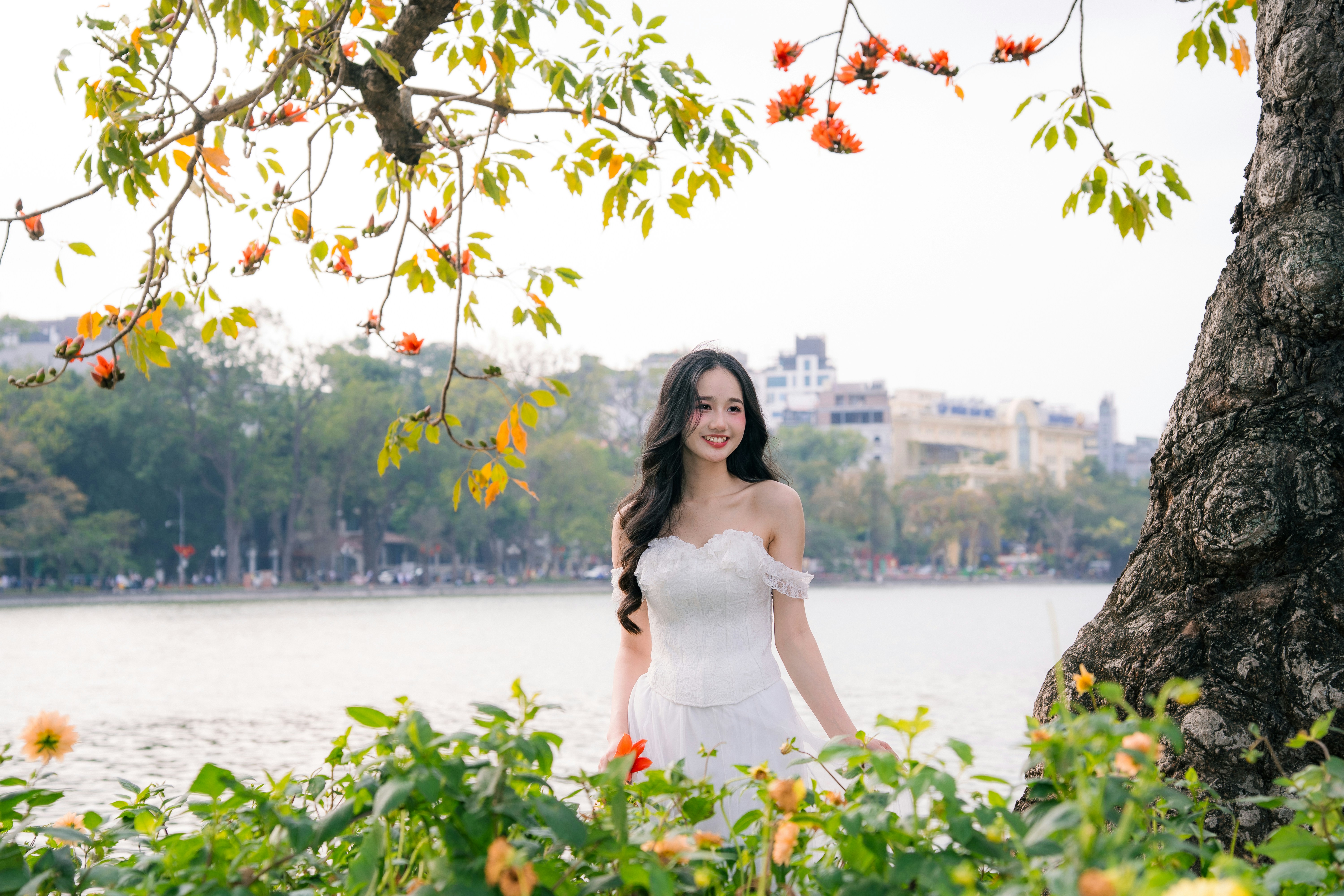 Grace by the Lake: A Veil of White in Spring Light