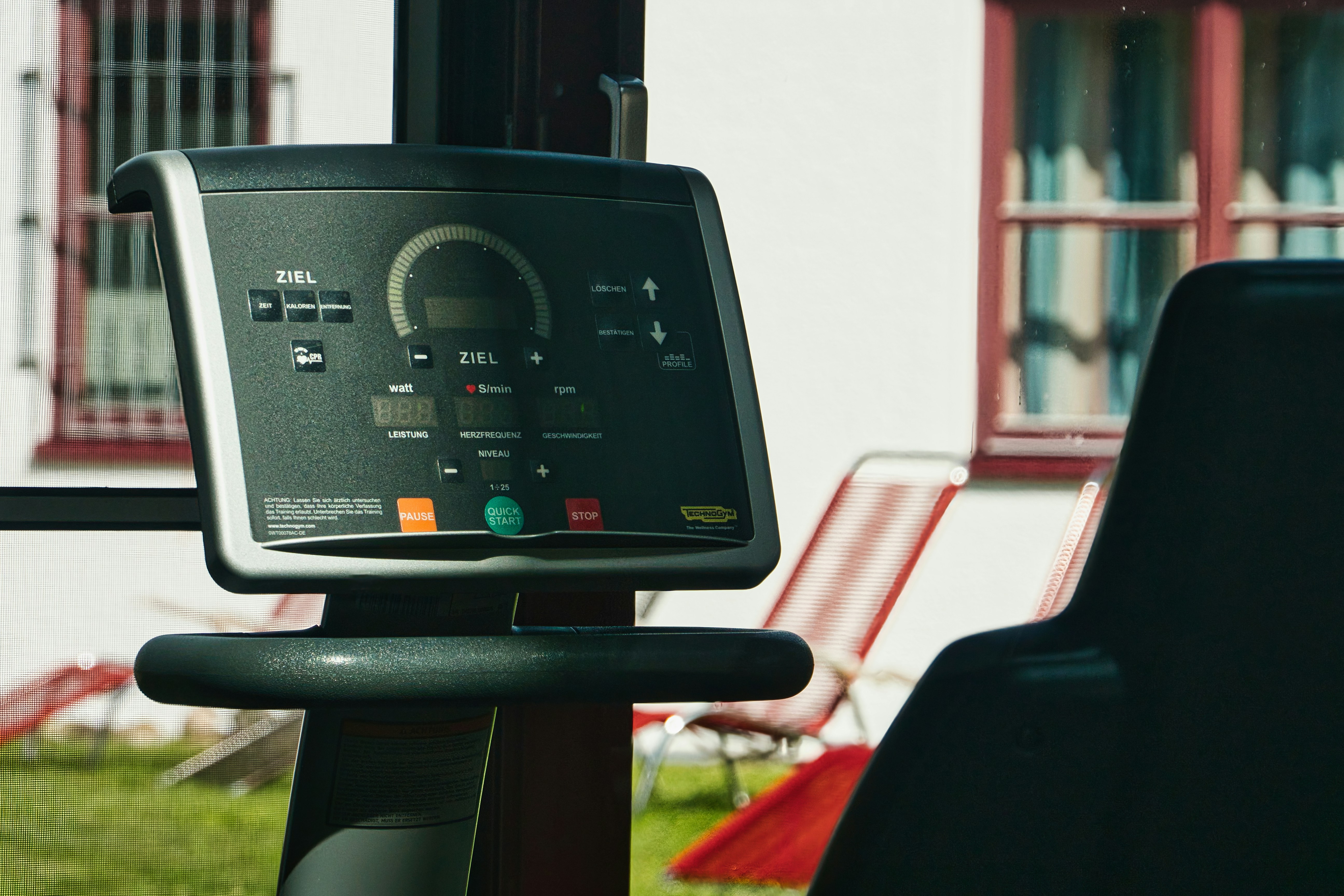 Control Panel at the Parkside Gym: lone console in sunlight