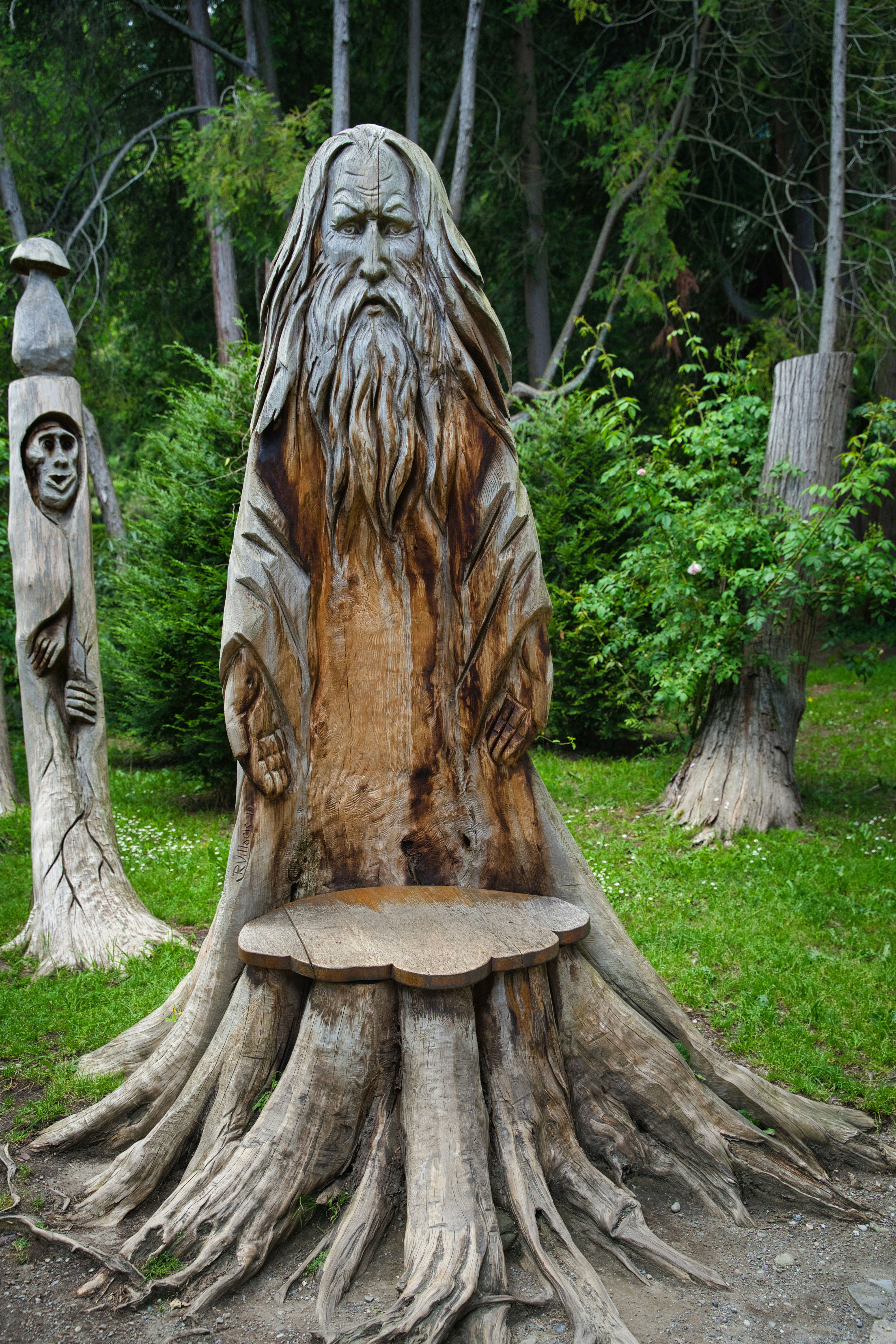 The Talking Tree Figure: A Carved Guardian Emerges from the Garden