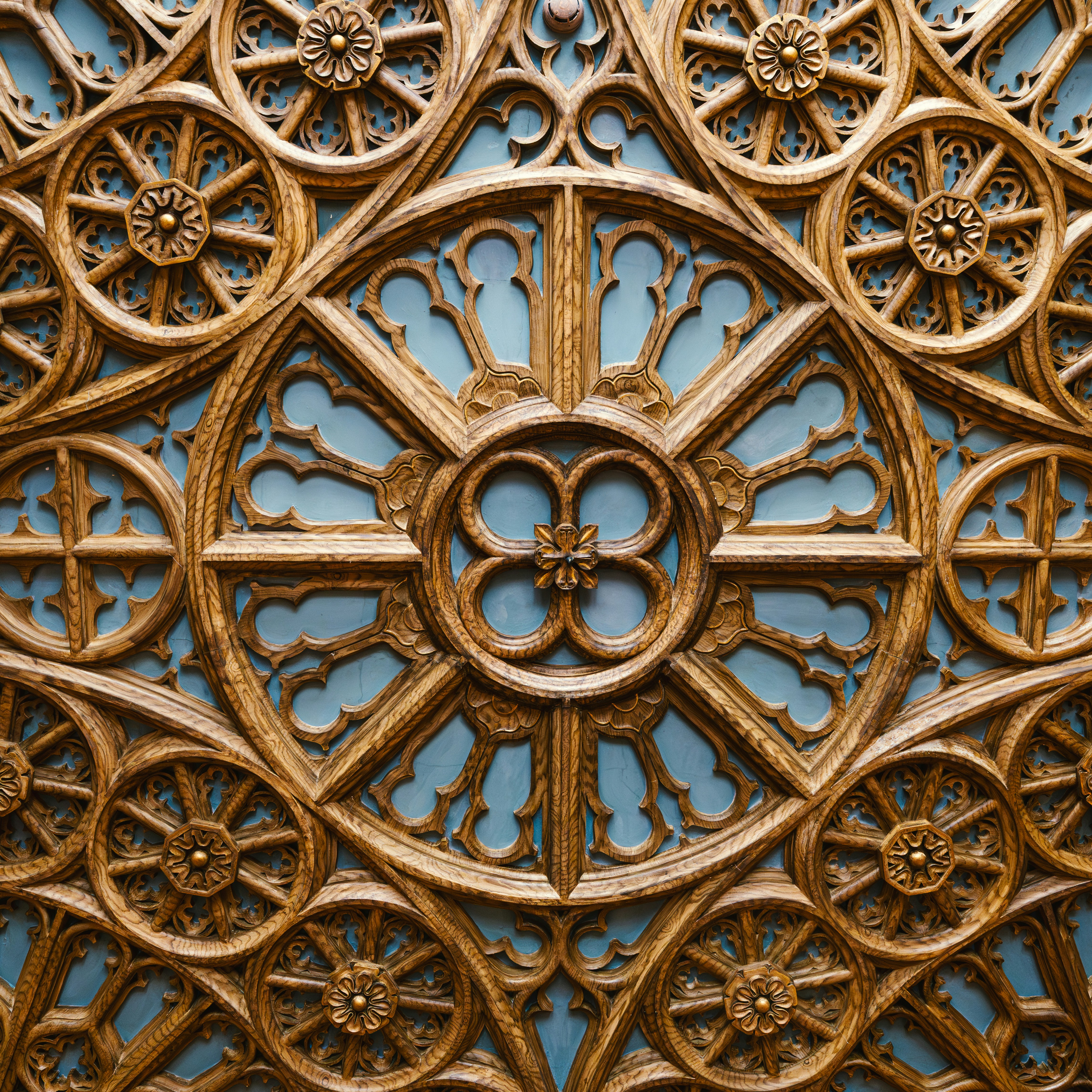 Circular Rosette Mosaic in Warm Wood Tones