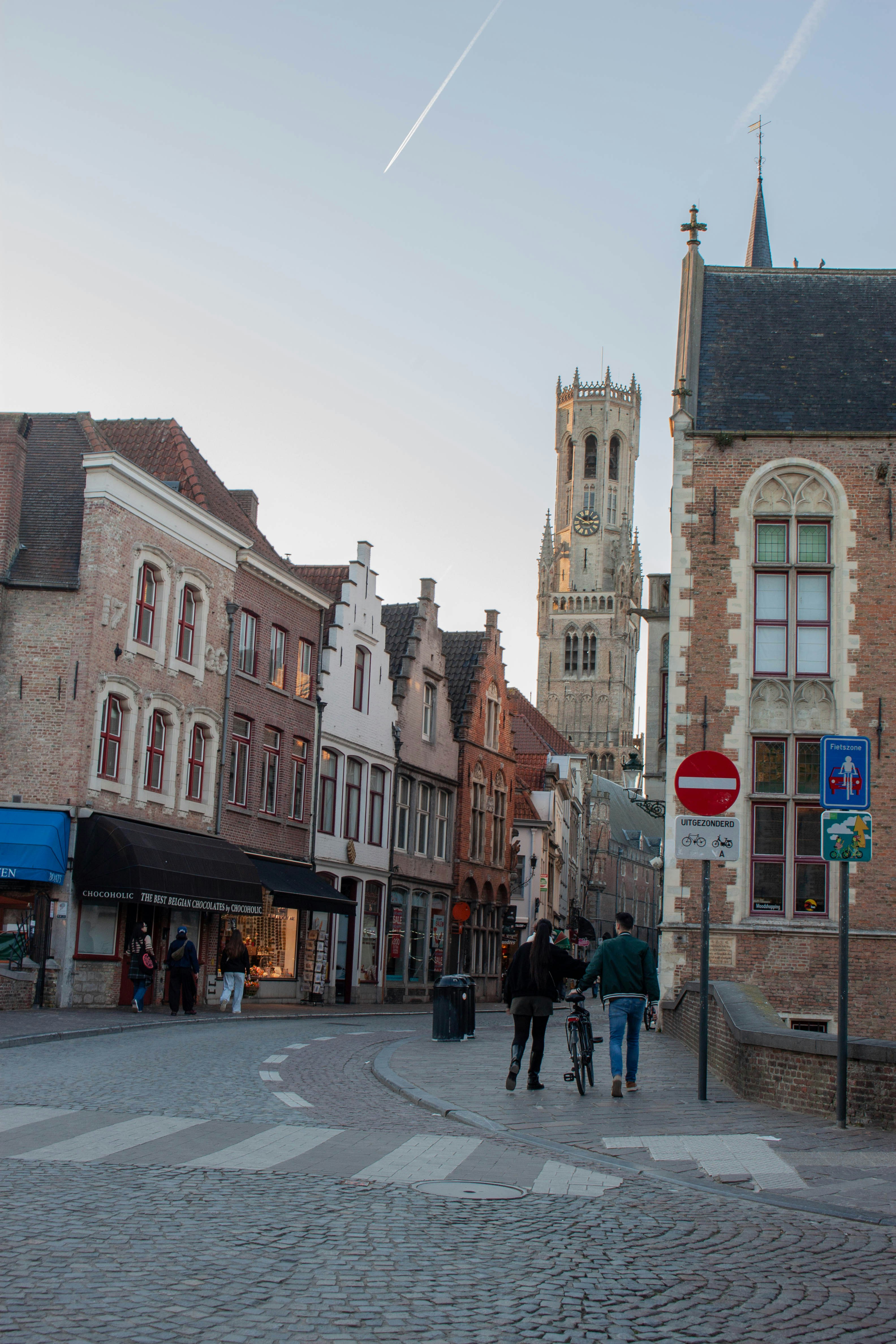 Toward the Clocktower: A Quiet European Street at Dusk