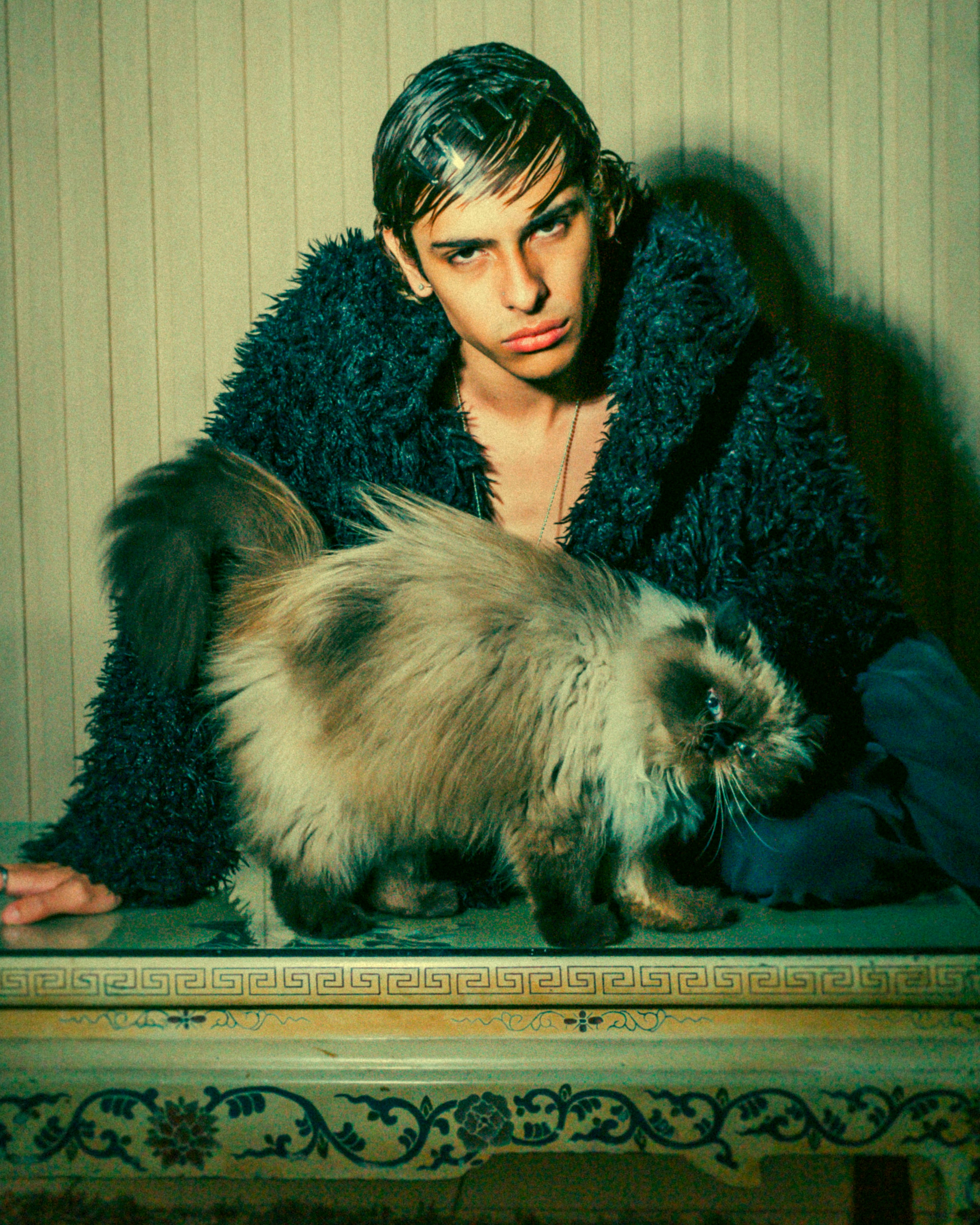 Sunken Gaze: A Quiet Intensity with a Feline Companion