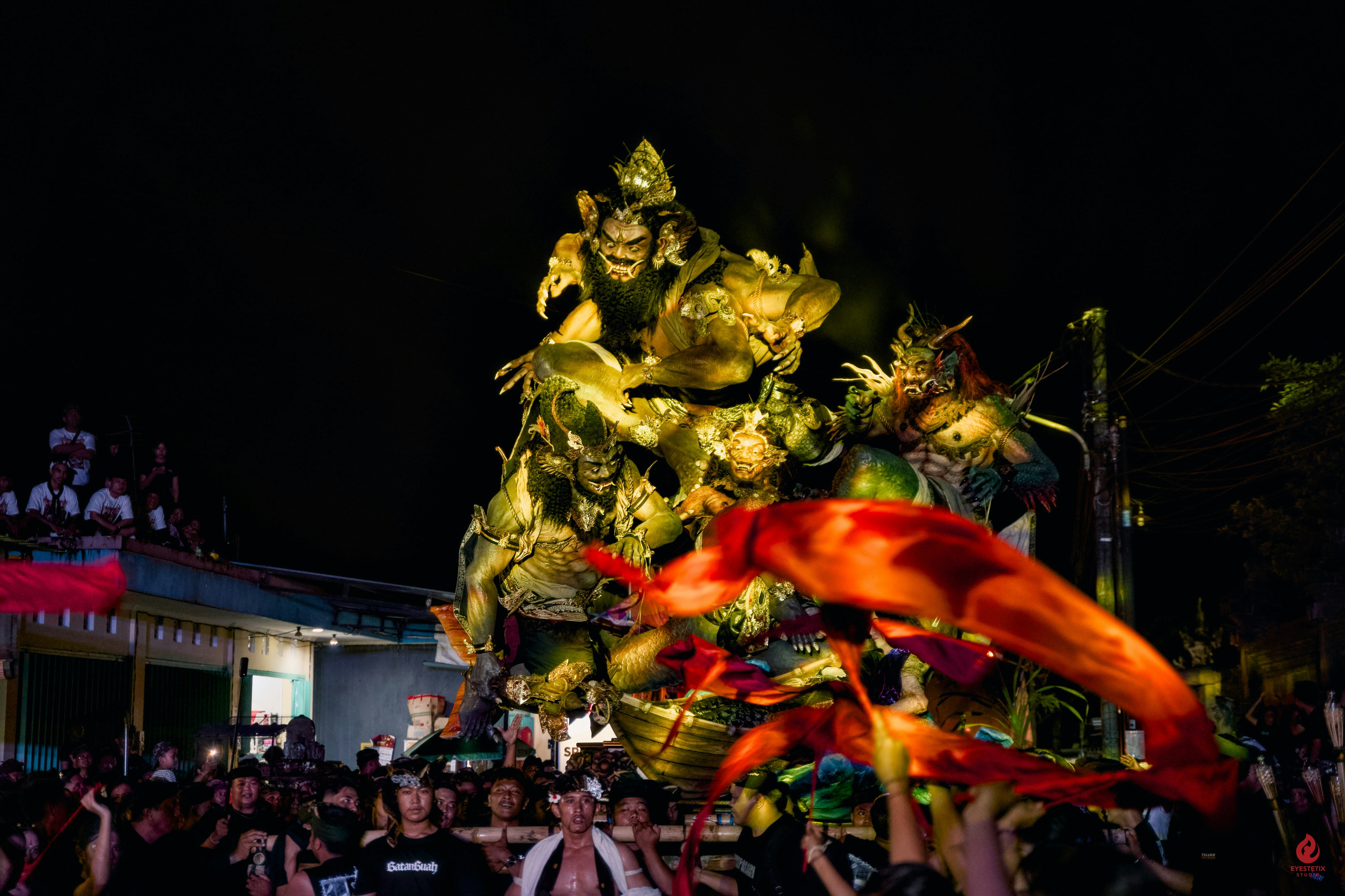 Night Parade: A Fiery Dragon Floats Above a Curious Crowd