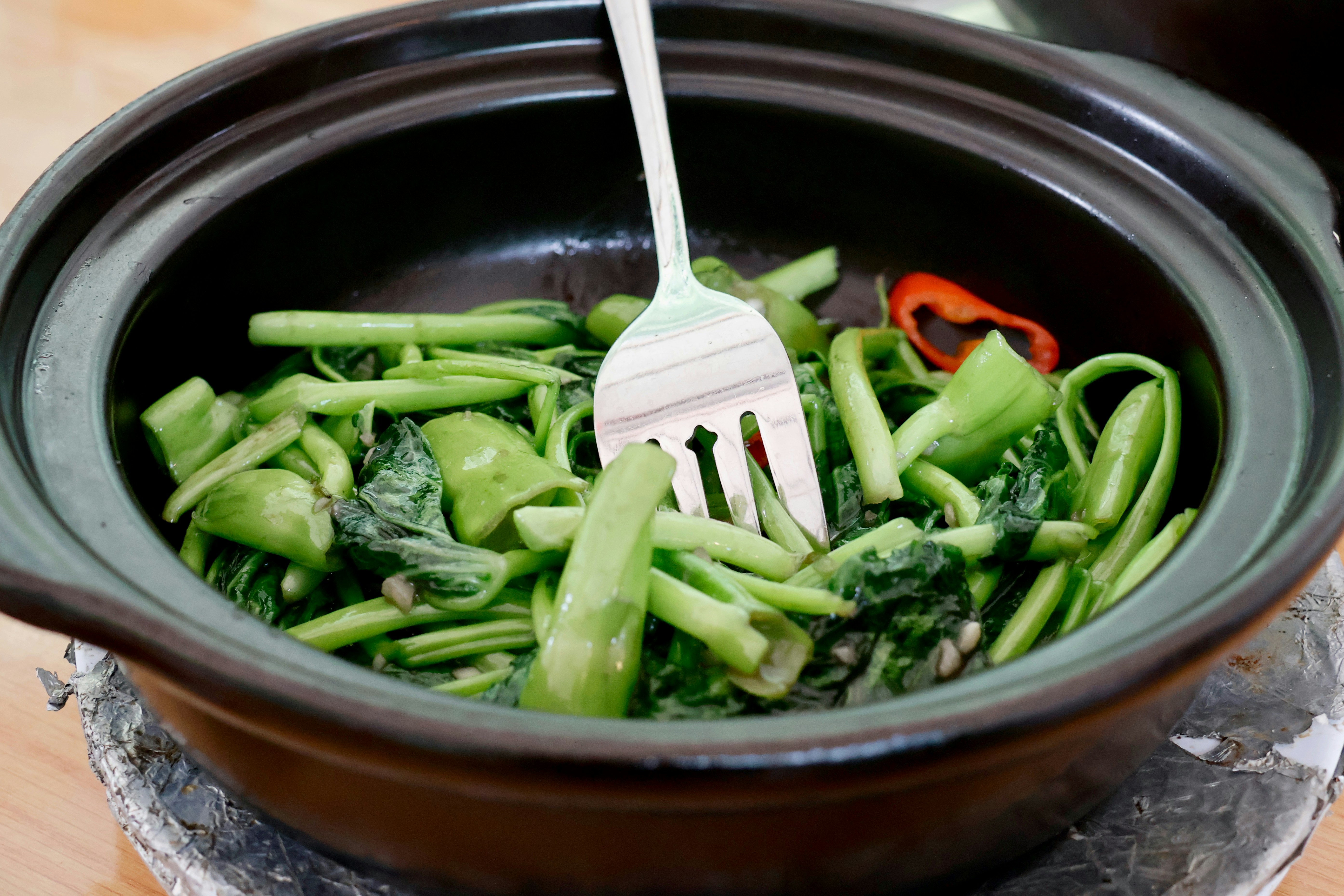 Green steam in a Slow Cooked Greenery Bowl