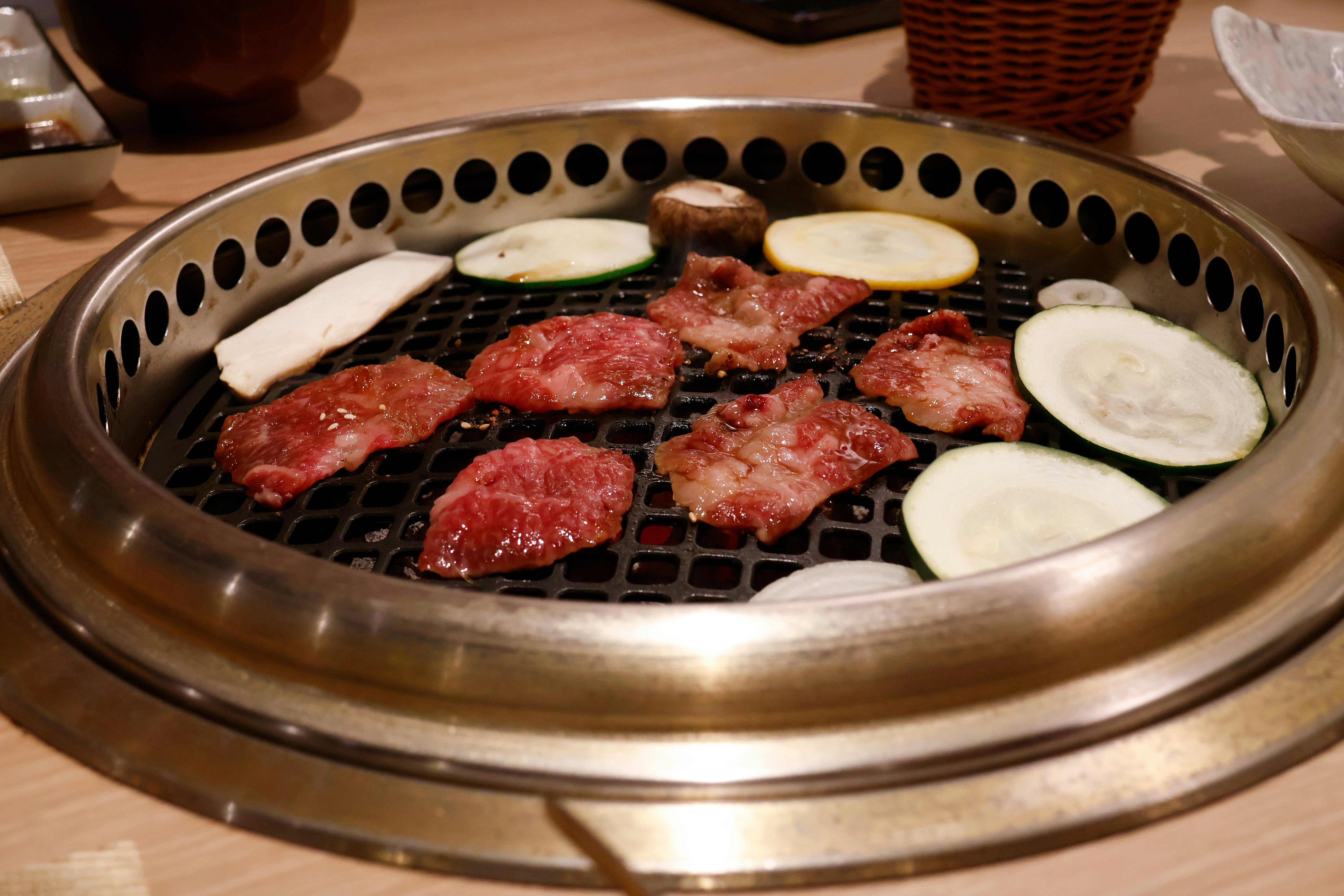 Grill Markings and Slices: Seared Moments on a Round Grill