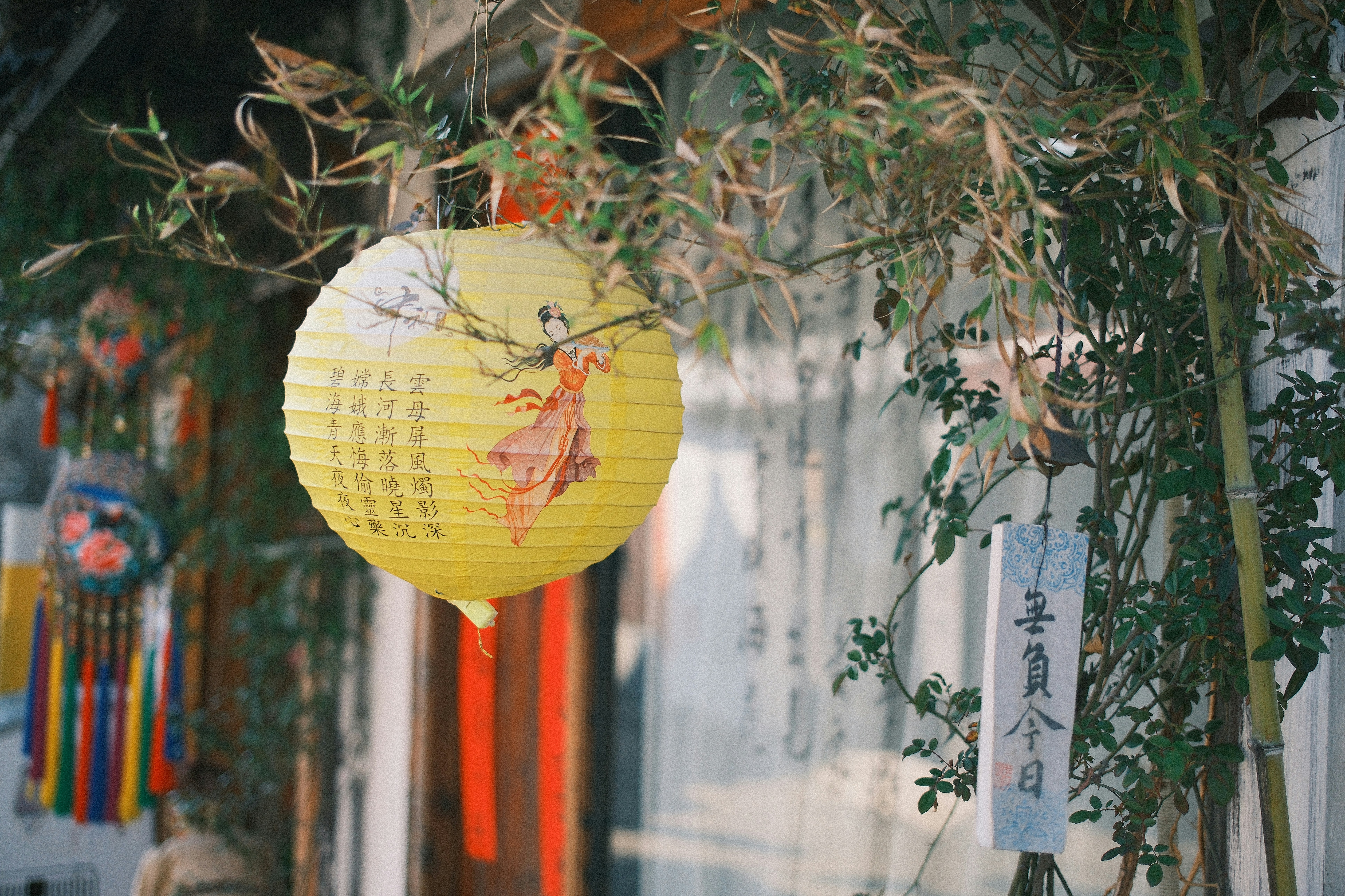 Yellow Lantern in a Quiet Shrine Corridor