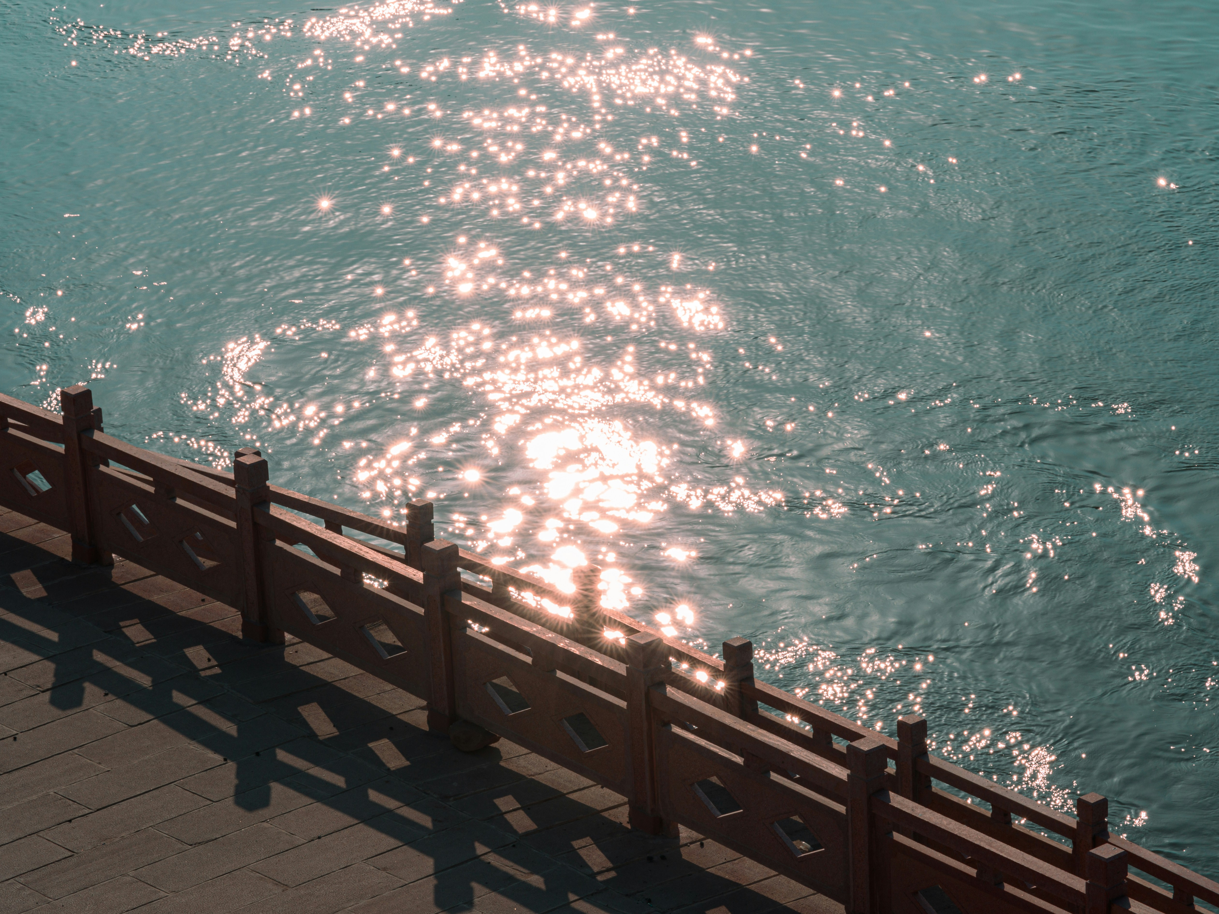 Sunlit Sea Walkway: A Quiet Moment by the Rail