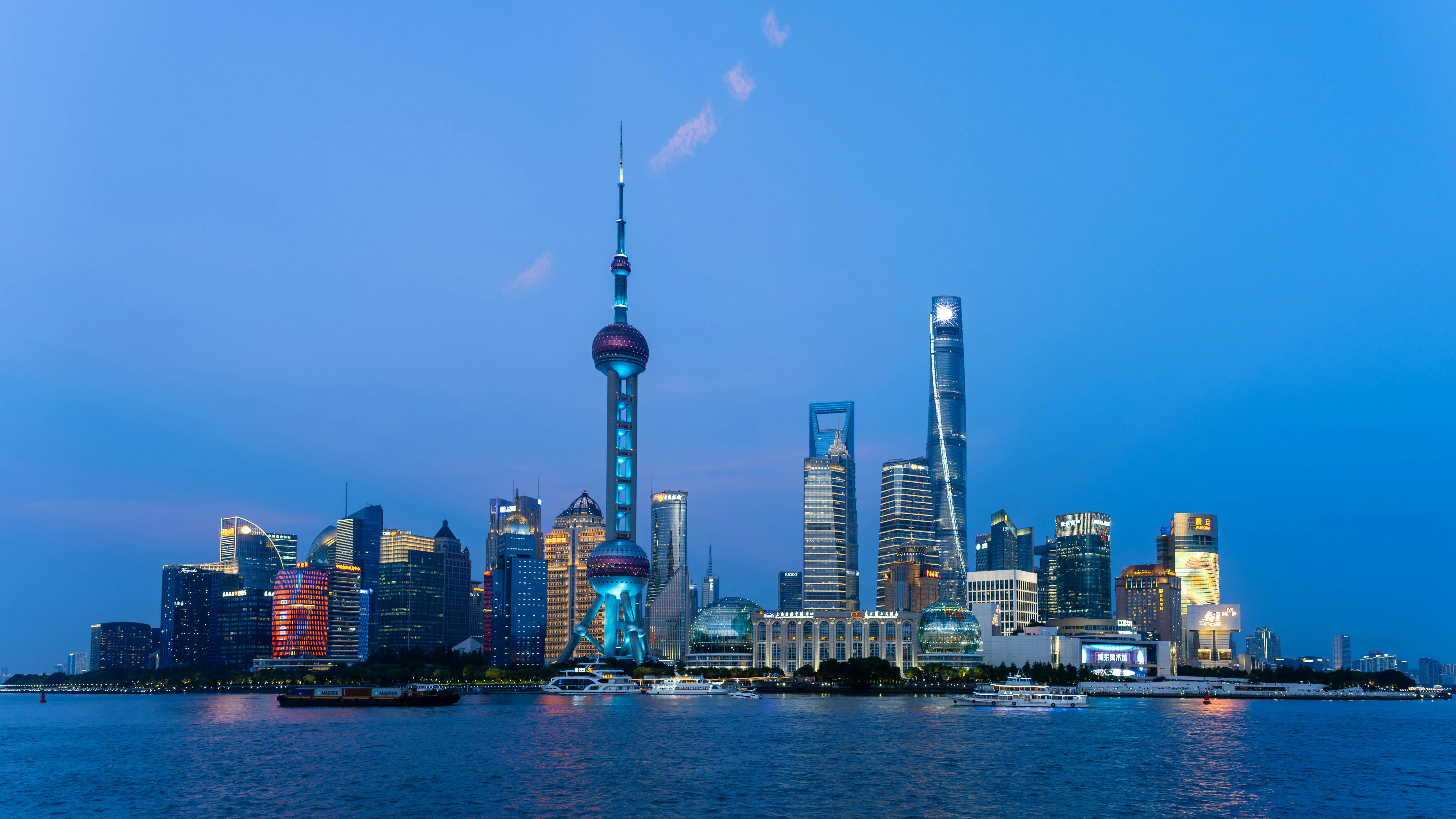 Silhouetted Skyline: The Pearl Tower Over a Quiet Huangpu
