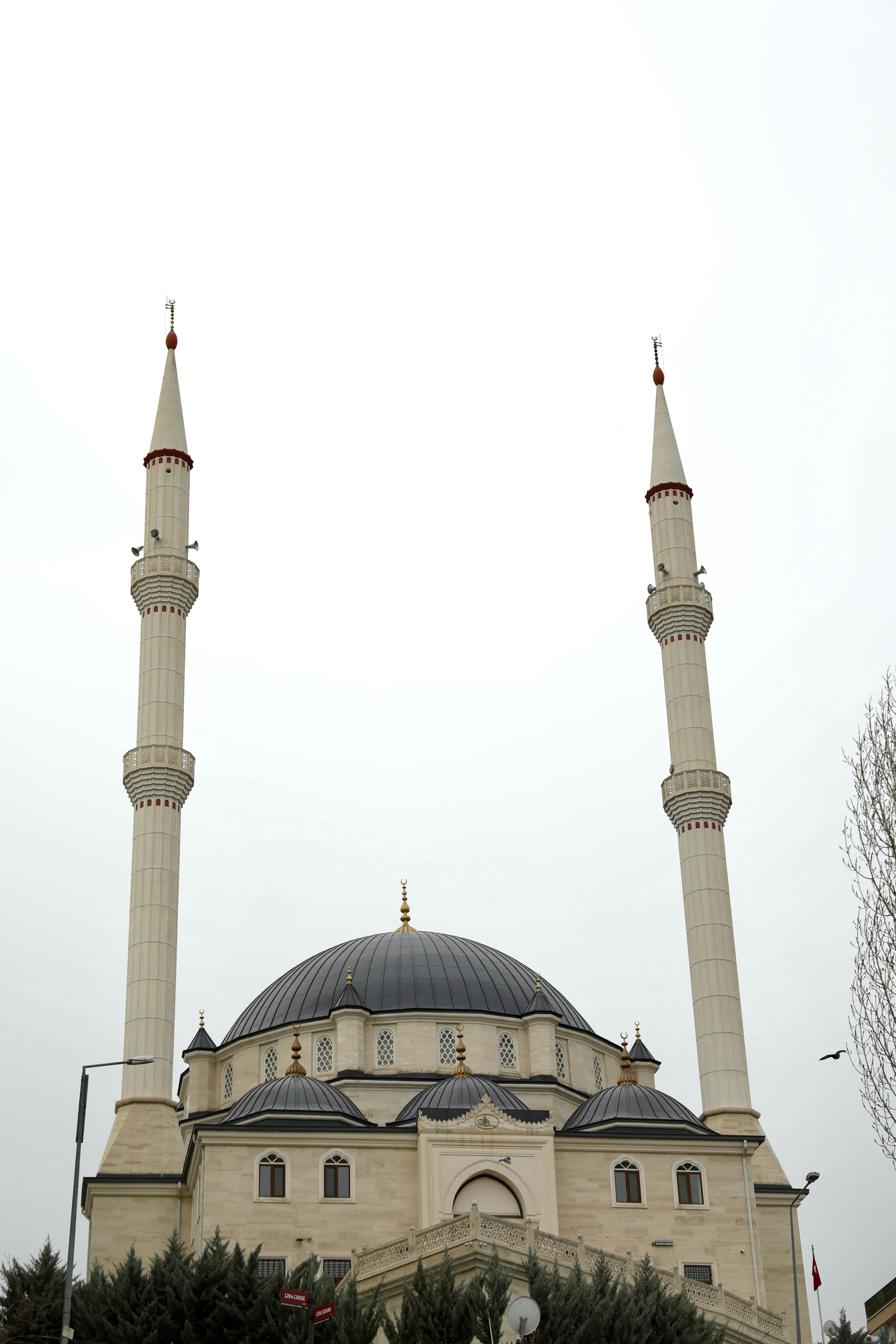 Majestic Mosque Silhouettes Under Overcast Sky