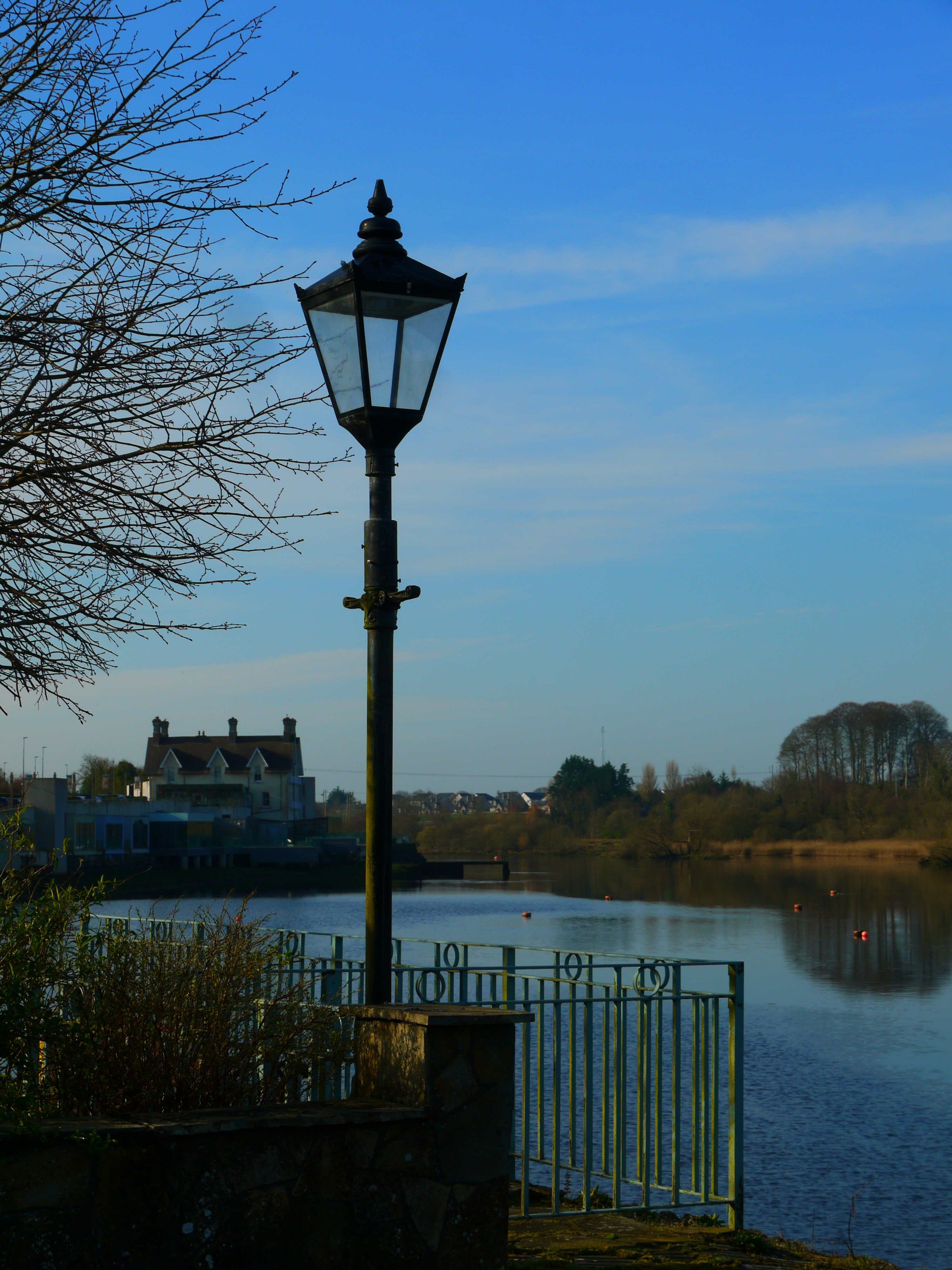 Lamp by the Riverbank: Quiet Blue Hour at the Quaint Town